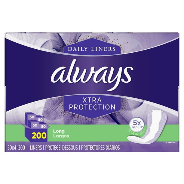 Always Anti-Bunch Xtra Protection Daily Liners, Long, Unscented (200 ct ...
