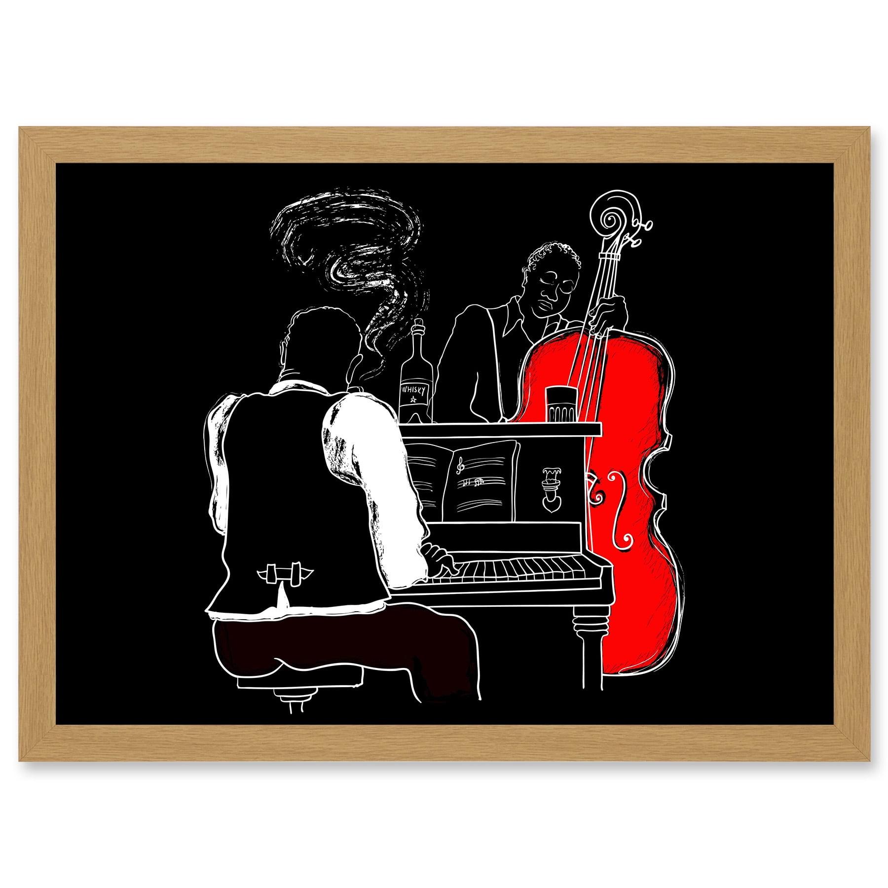 Musicians Jazz Piano Illustration Red Bass Bar Music Artwork Framed Wall Art Print A4 - Walmart.com