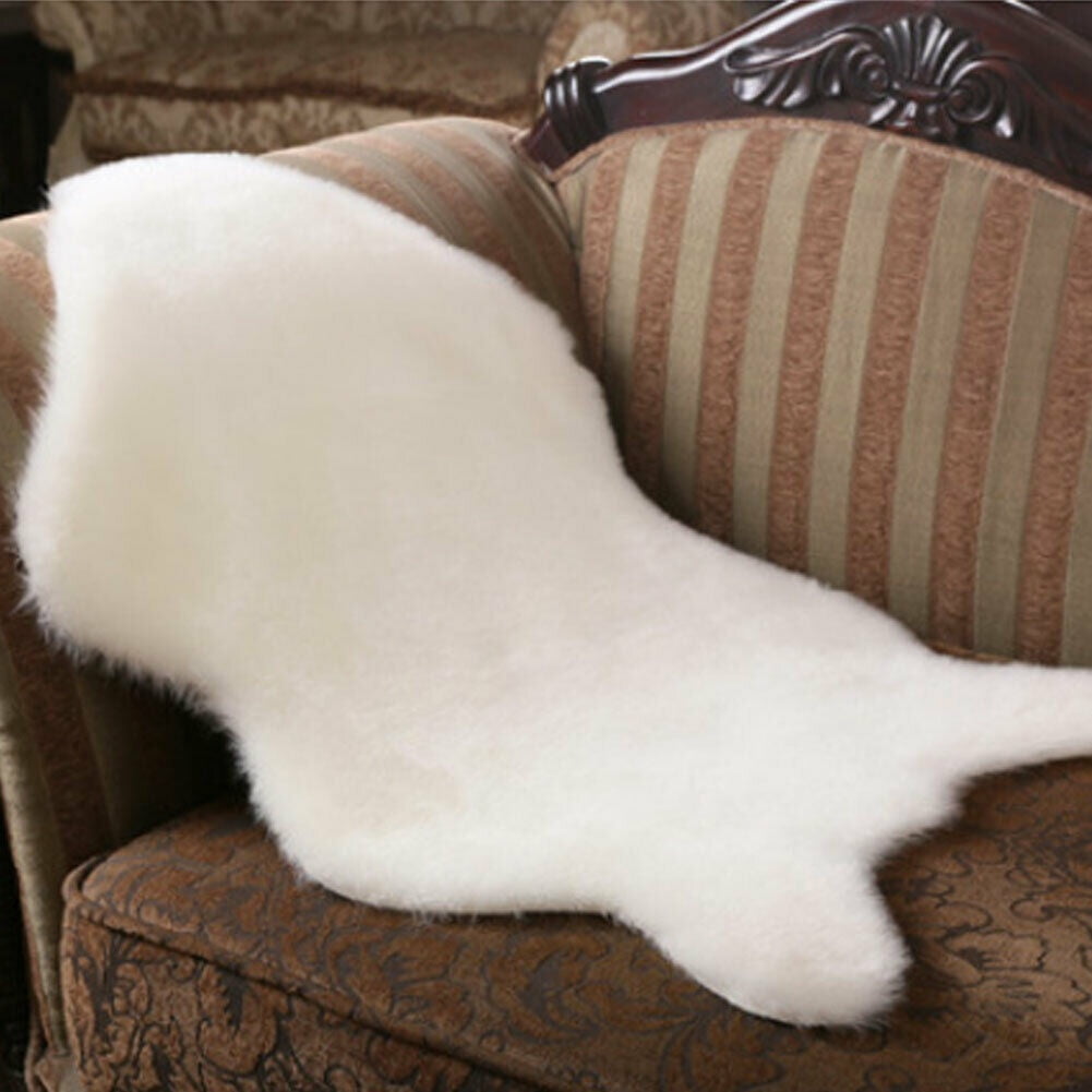 Plain Soft Fluffy Bedroom Faux Fur Fake Single Sheepskin Rugs Washable ...