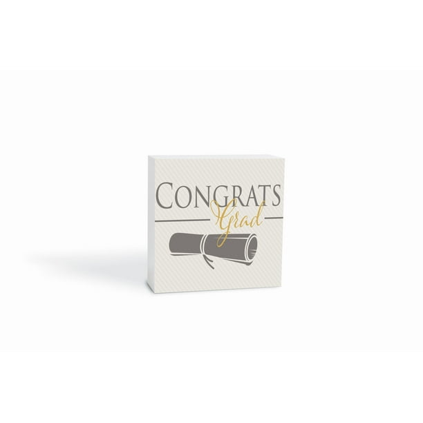 Congrats Grad Parchment Stripe Diploma 5 x 5 Wood Tabletop Sign Plaque ...