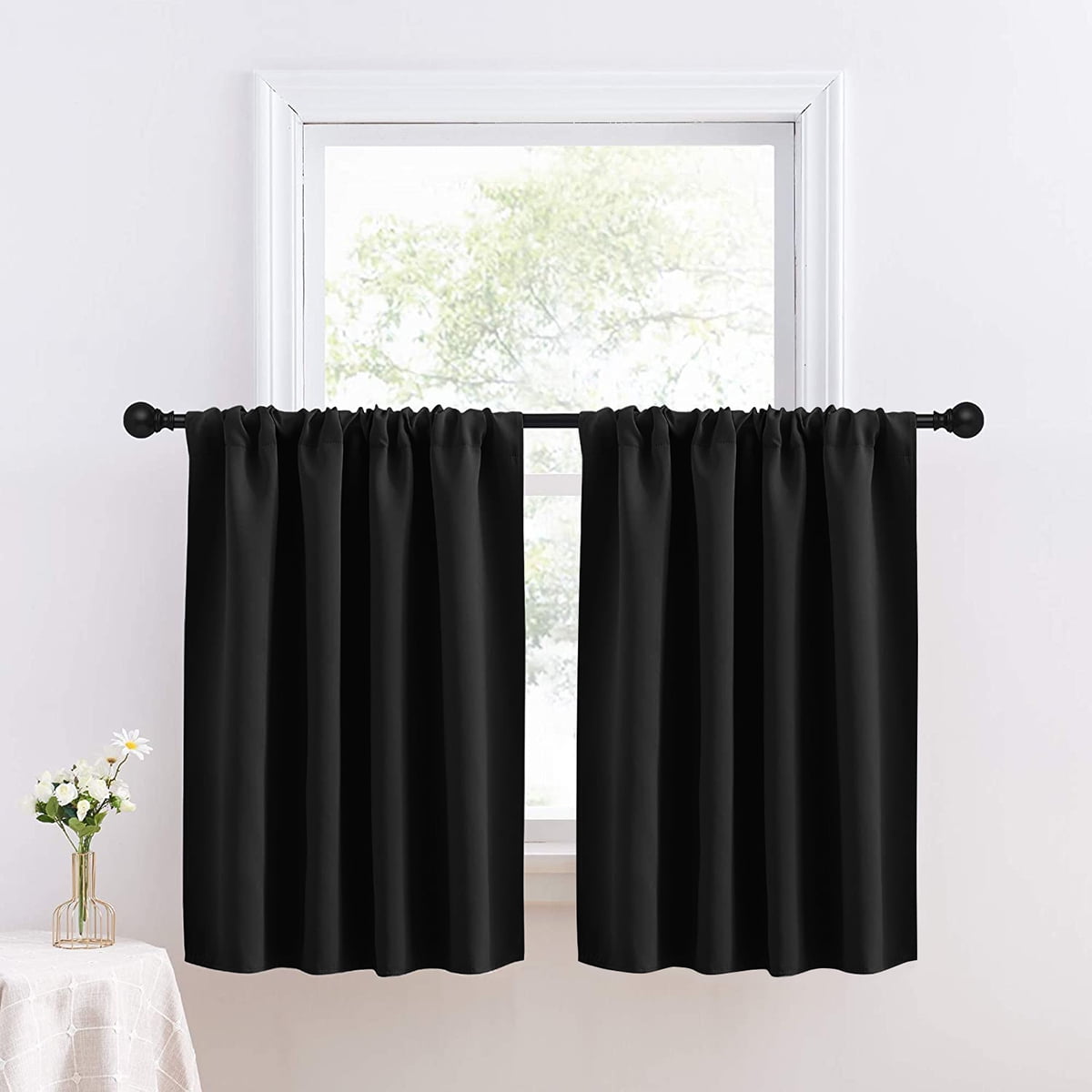 Rosnek Kitchen Curtains Blackout Solid Short Window Curtain Rod Pocket ...