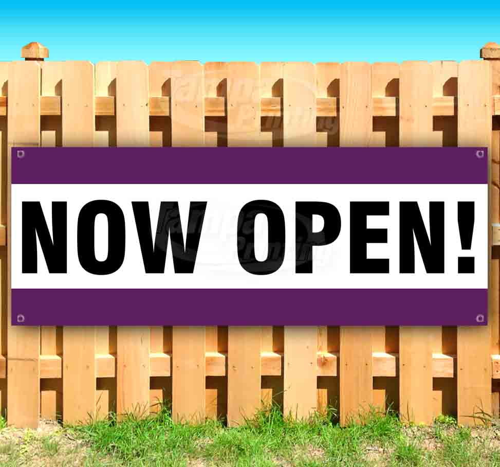 Now Open Purple 13 oz Vinyl Banner With Metal Grommets - Walmart.com