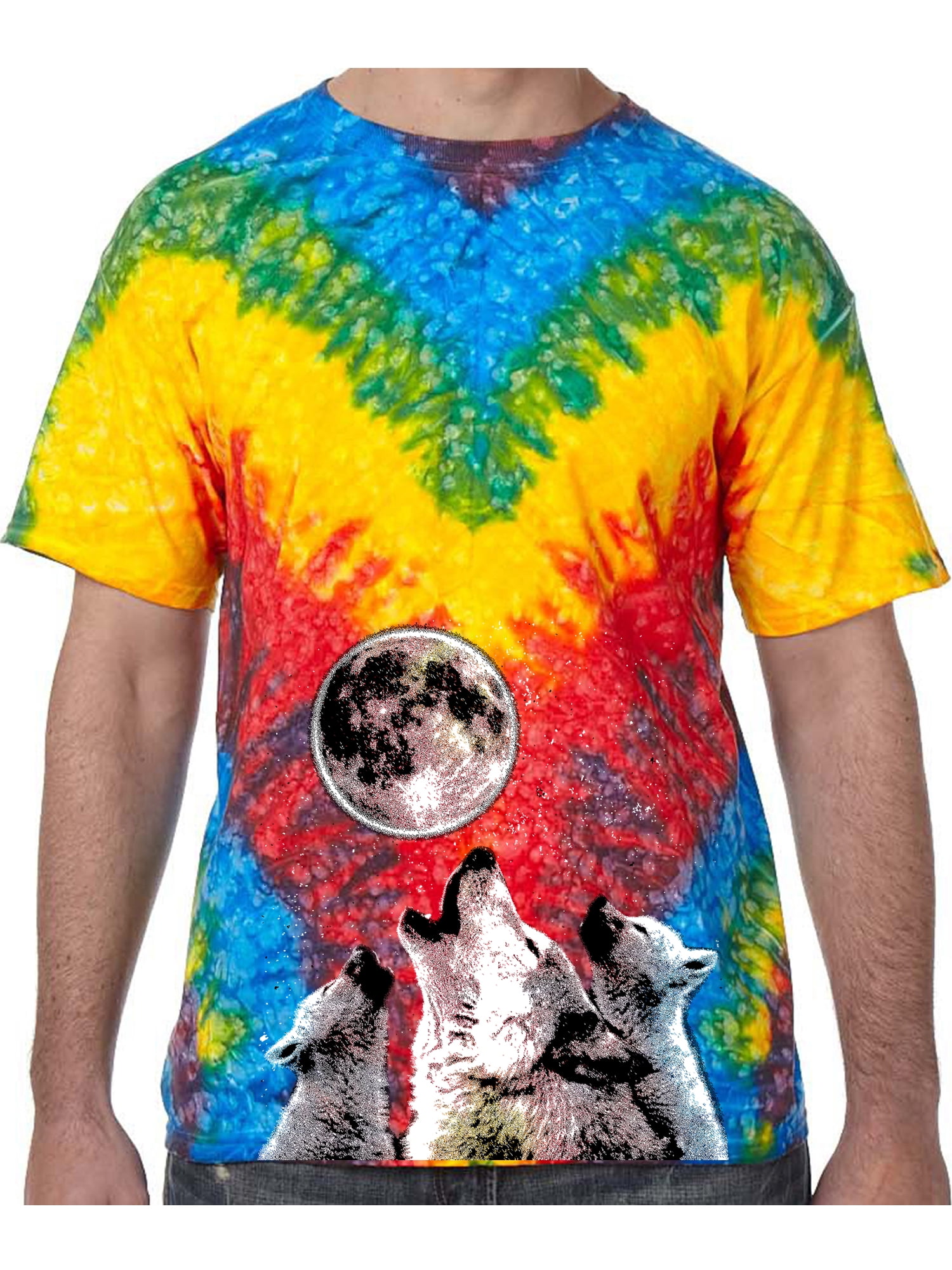 Wolves with Moon Tie Dye Tee Shirt (bottom print) - Woodstock, 3XL ...