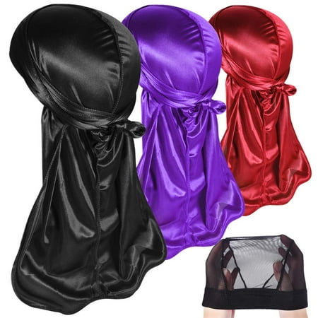 3PCS Silky Durags Pack for Men Waves, Satin Doo Rag, Award 1 Wave Cap,P ...