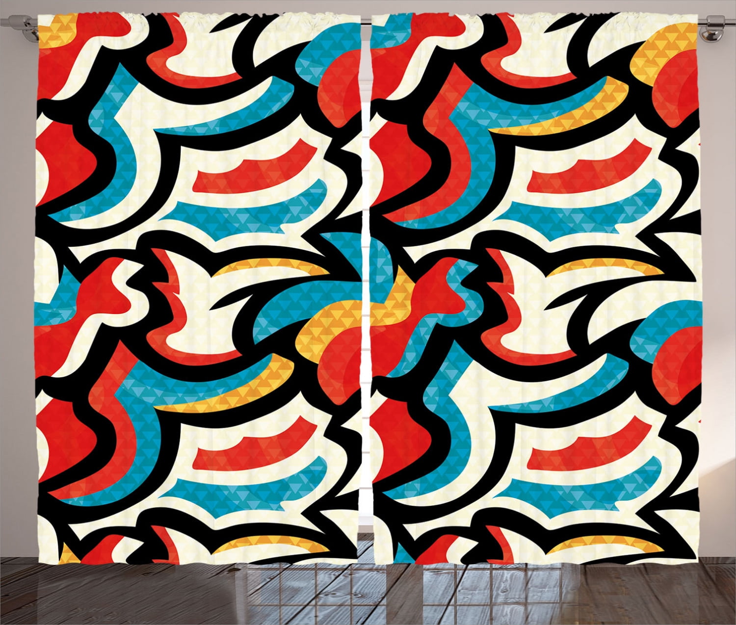 Psychedelic Curtains 2 Panels Set, Graffiti Street Art Style Pattern ...