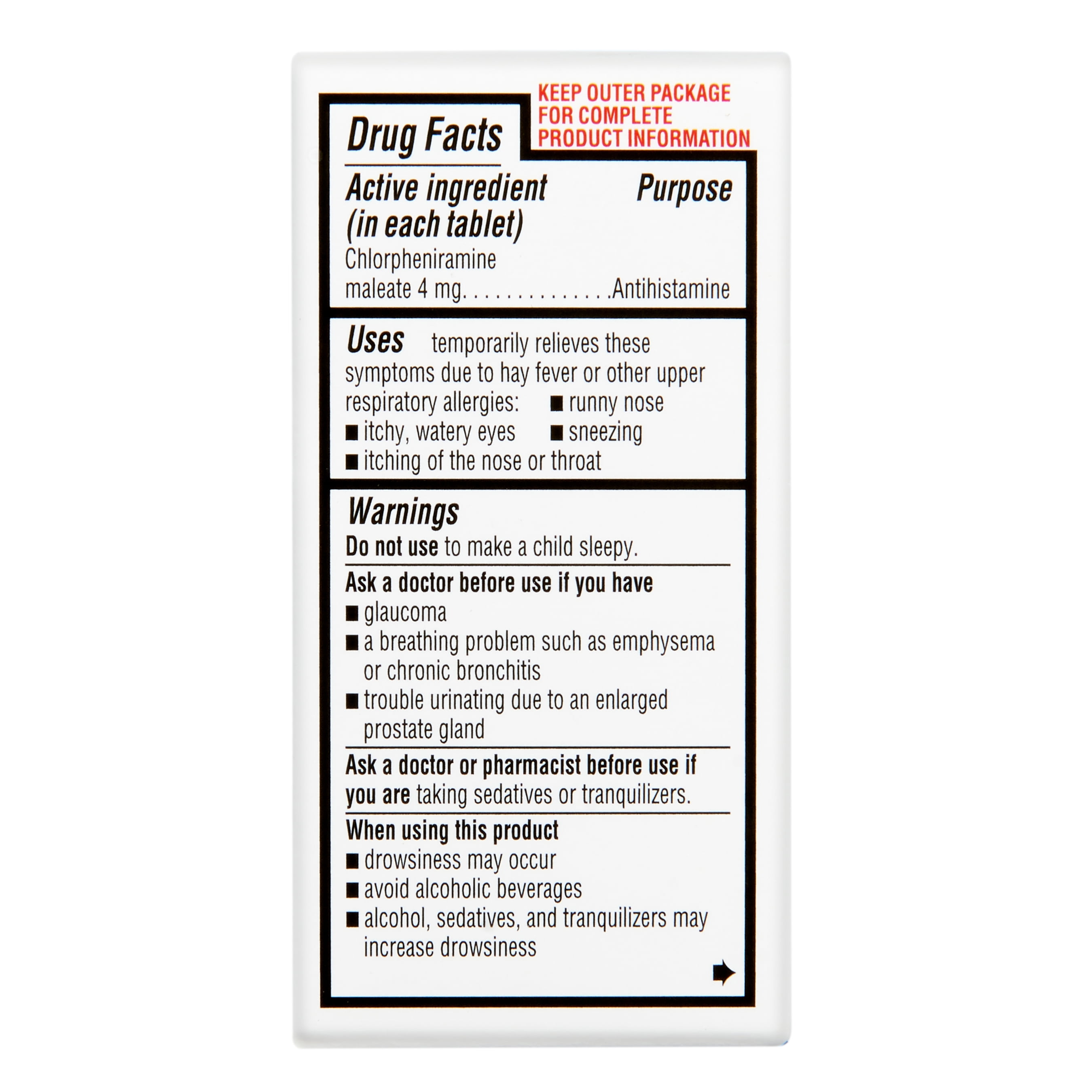 Rite Aid Allergy Relief Tablets, 4mg 100 Count - Non Drowsy ...