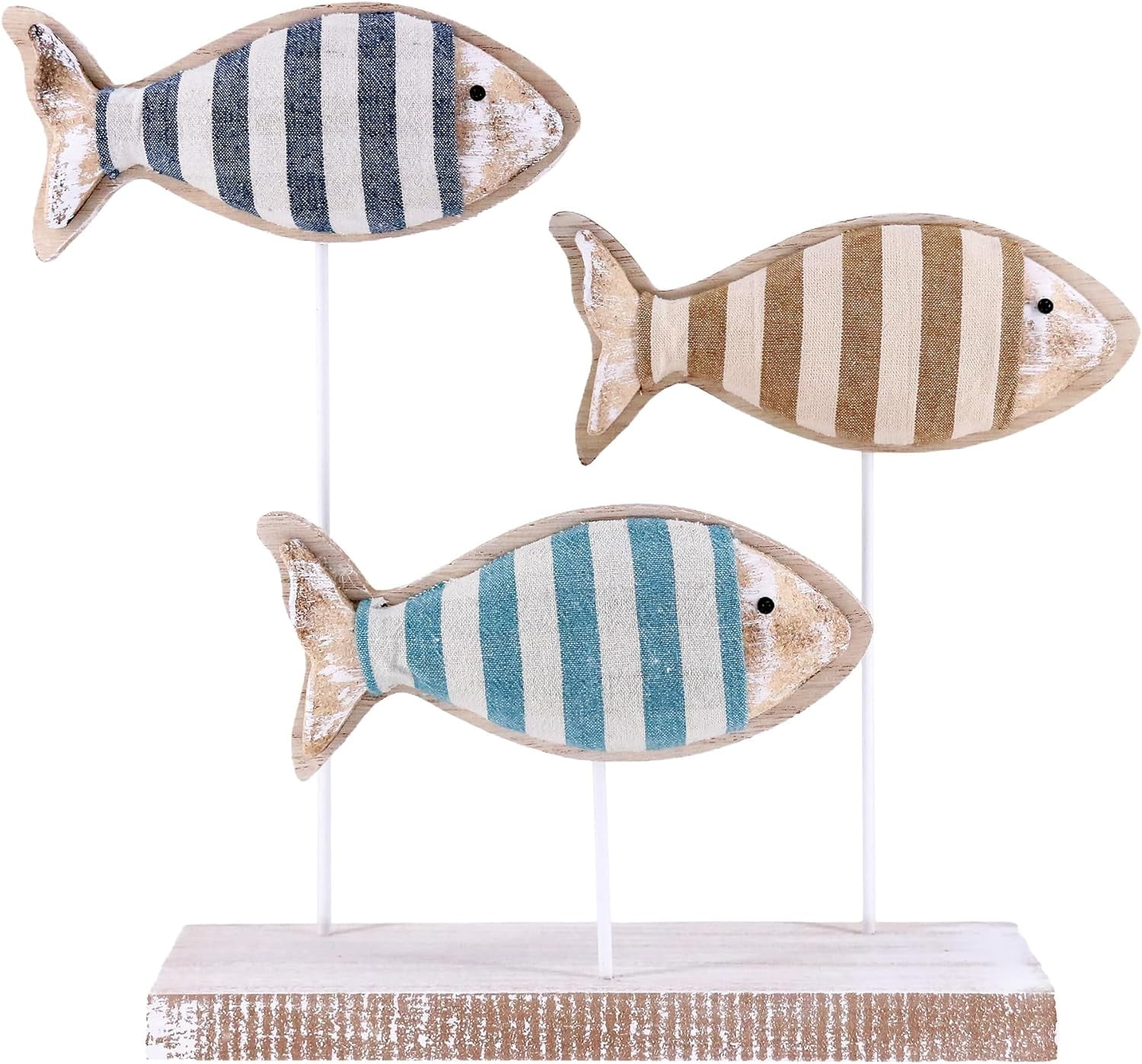 NAUTIMALL Wooden Fish Figurines with Jute Rope and Cotton String, Fish ...