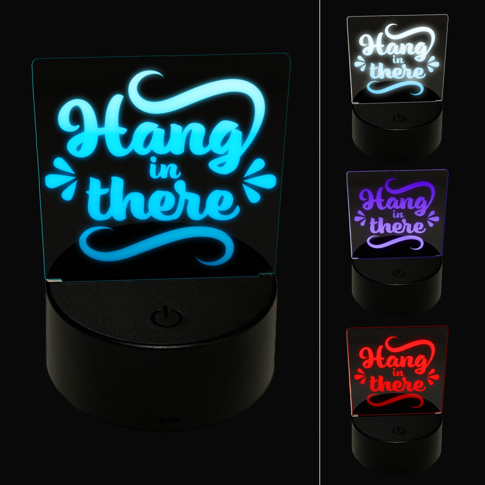 Hang in There Motivational LED Night Light Sign 3D Illusion Desk ...