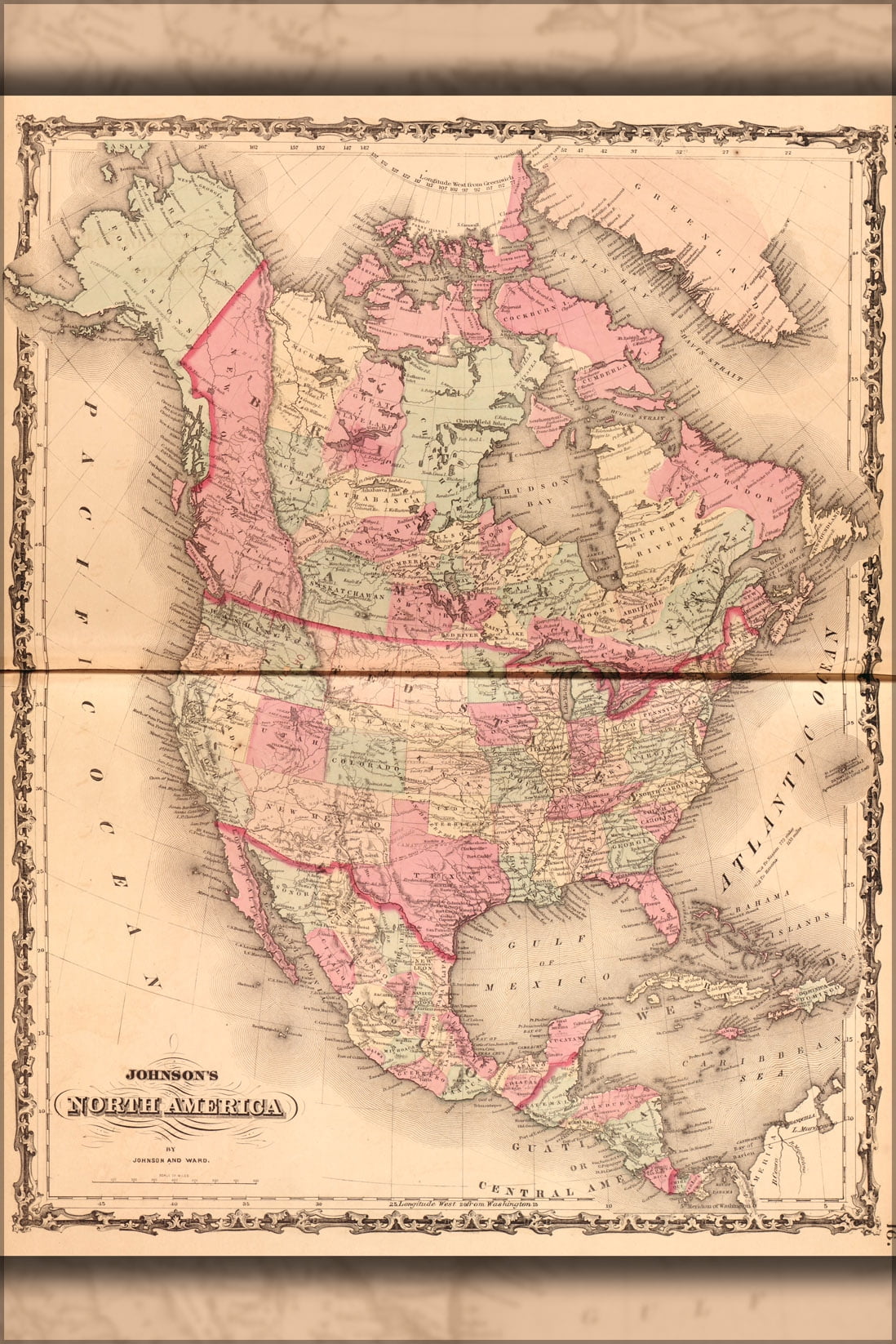 24"x36" Gallery Poster, map of united states canada mexico 1862 ...