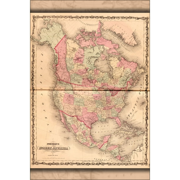 24"x36" Gallery Poster, map of united states canada mexico 1862 ...