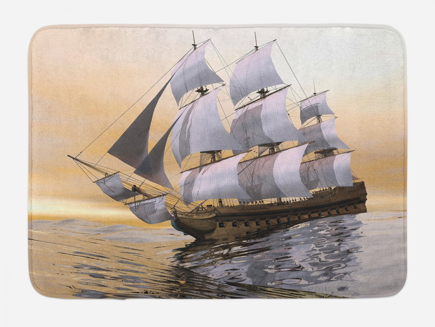 Maritime Bath Mat, Ship Sailing on the Ocean with Full Sail Digital ...