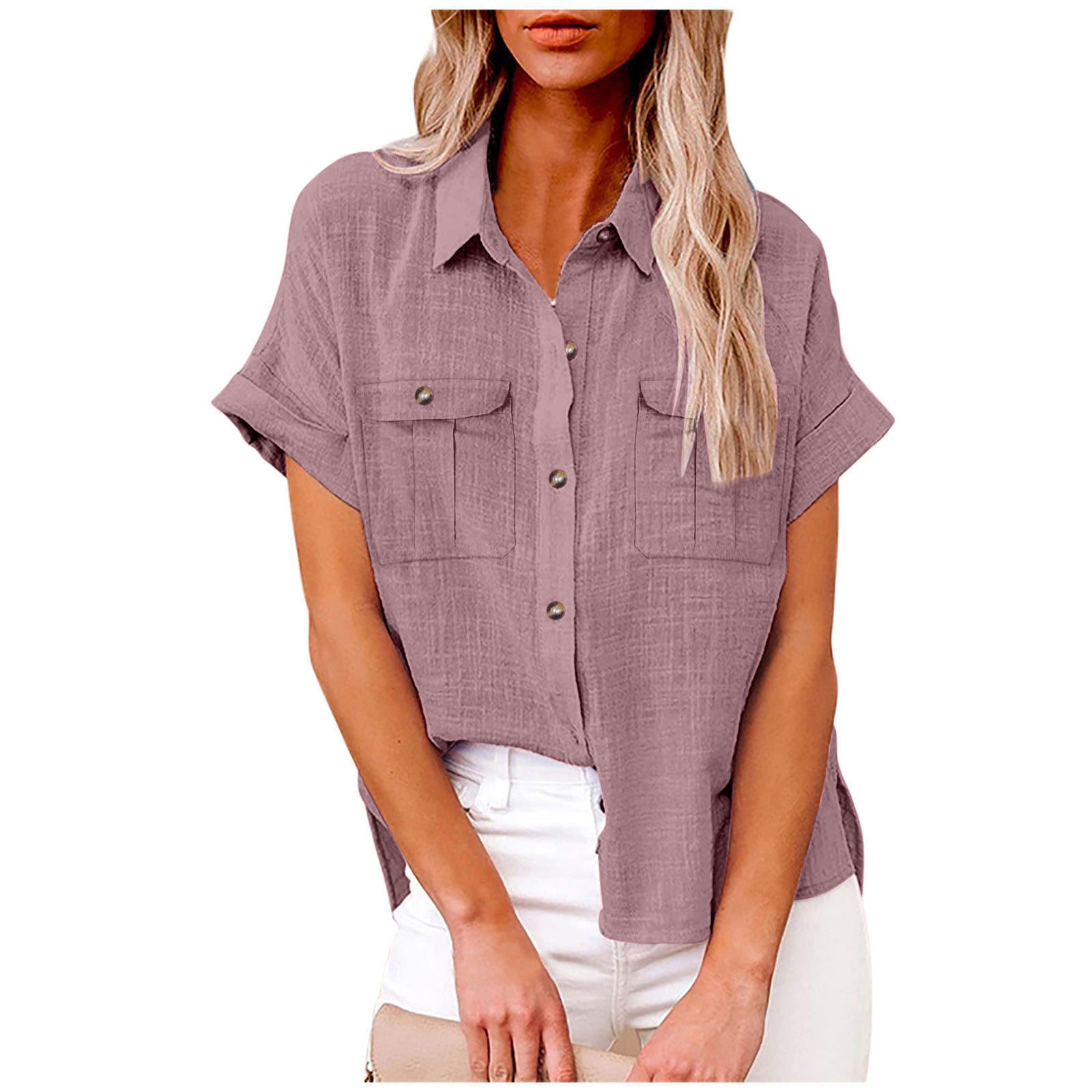 Click here for Fheaev Button Up Shirts For Women Roll Up Short Sl... prices