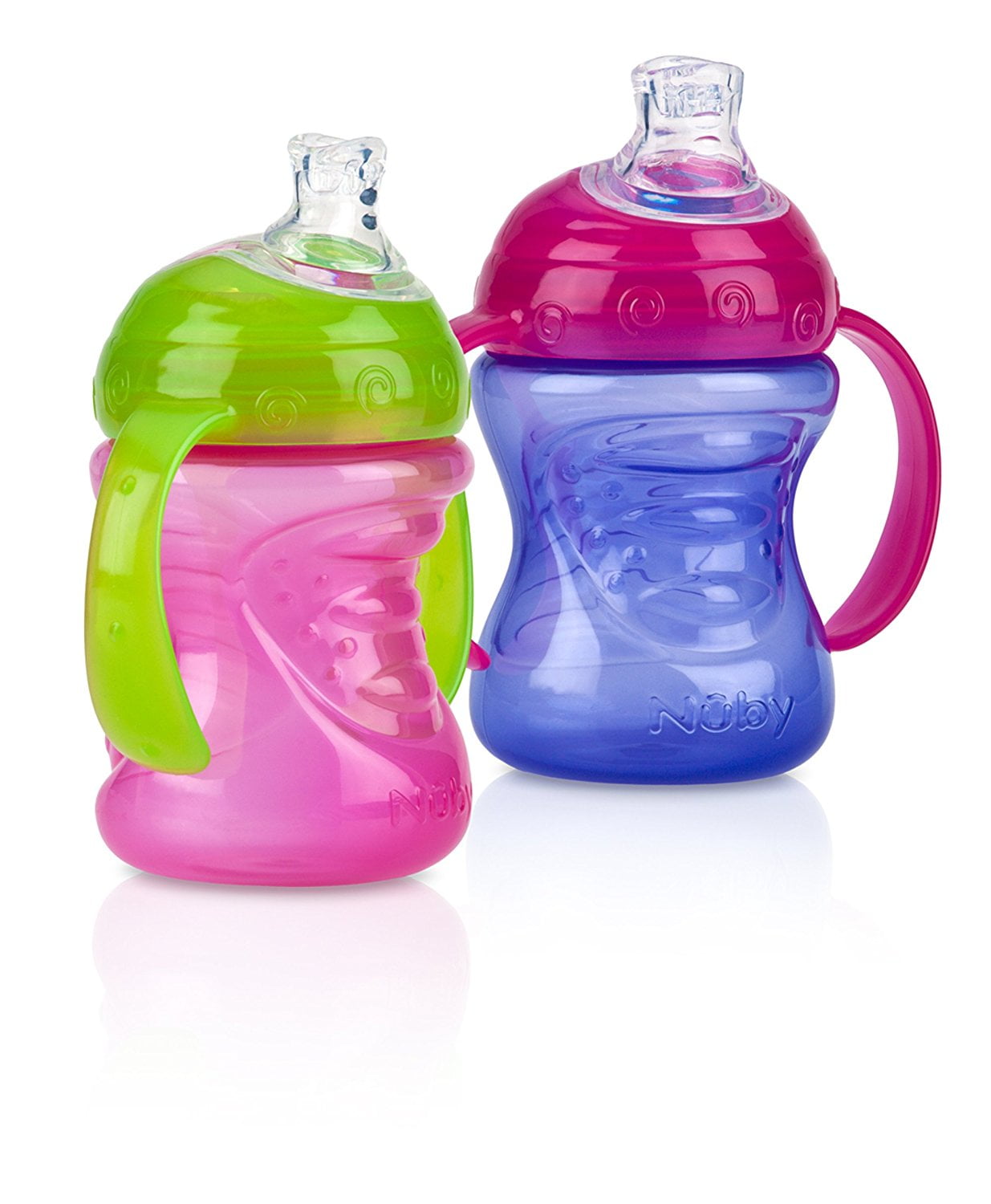 Nuby 2-Pack Two-Handle No-Spill Super Spout Grip N' Sip Cups, 8 Ounce ...
