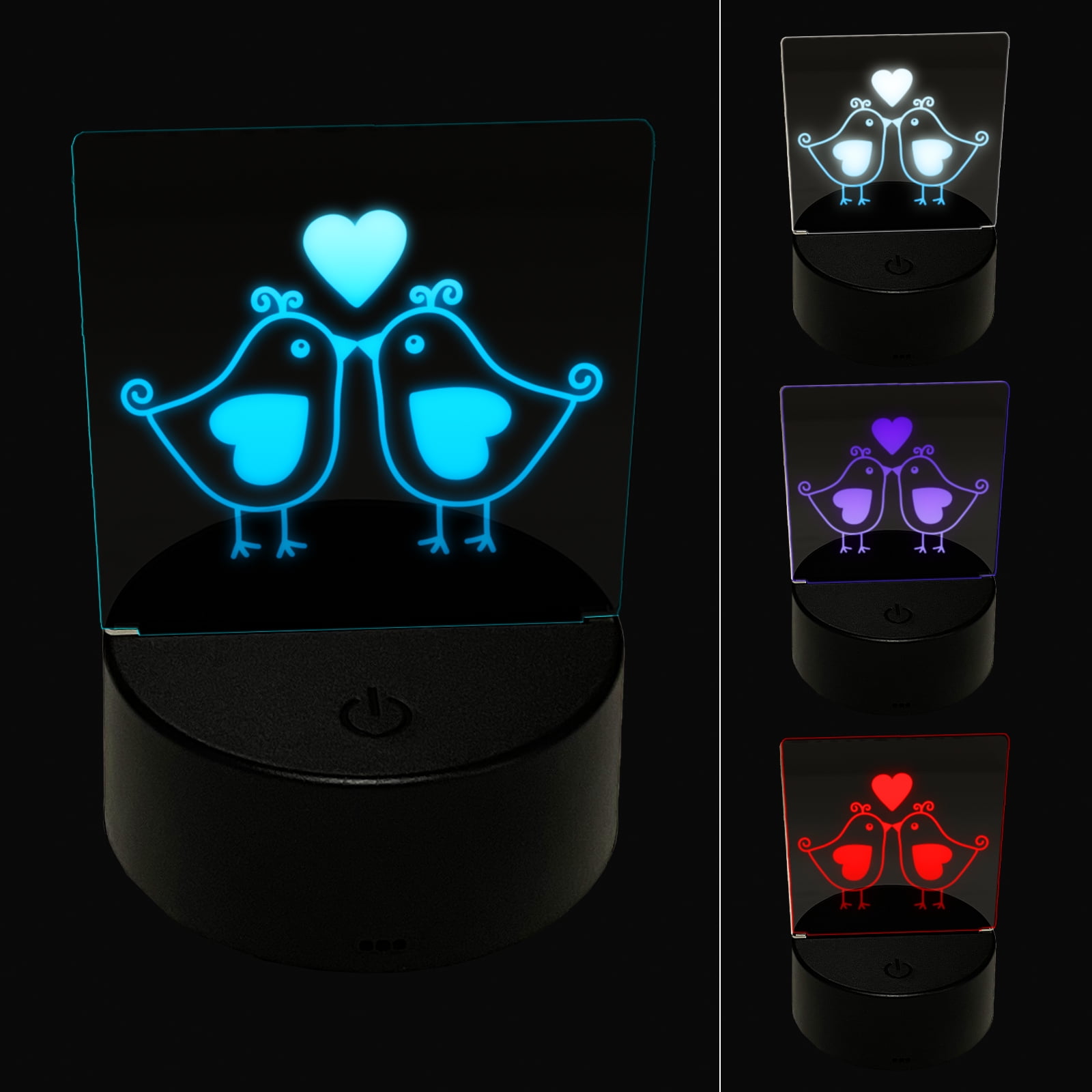 Sweet Kissing Birds Love LED Night Light Sign 3D Illusion Desk ...