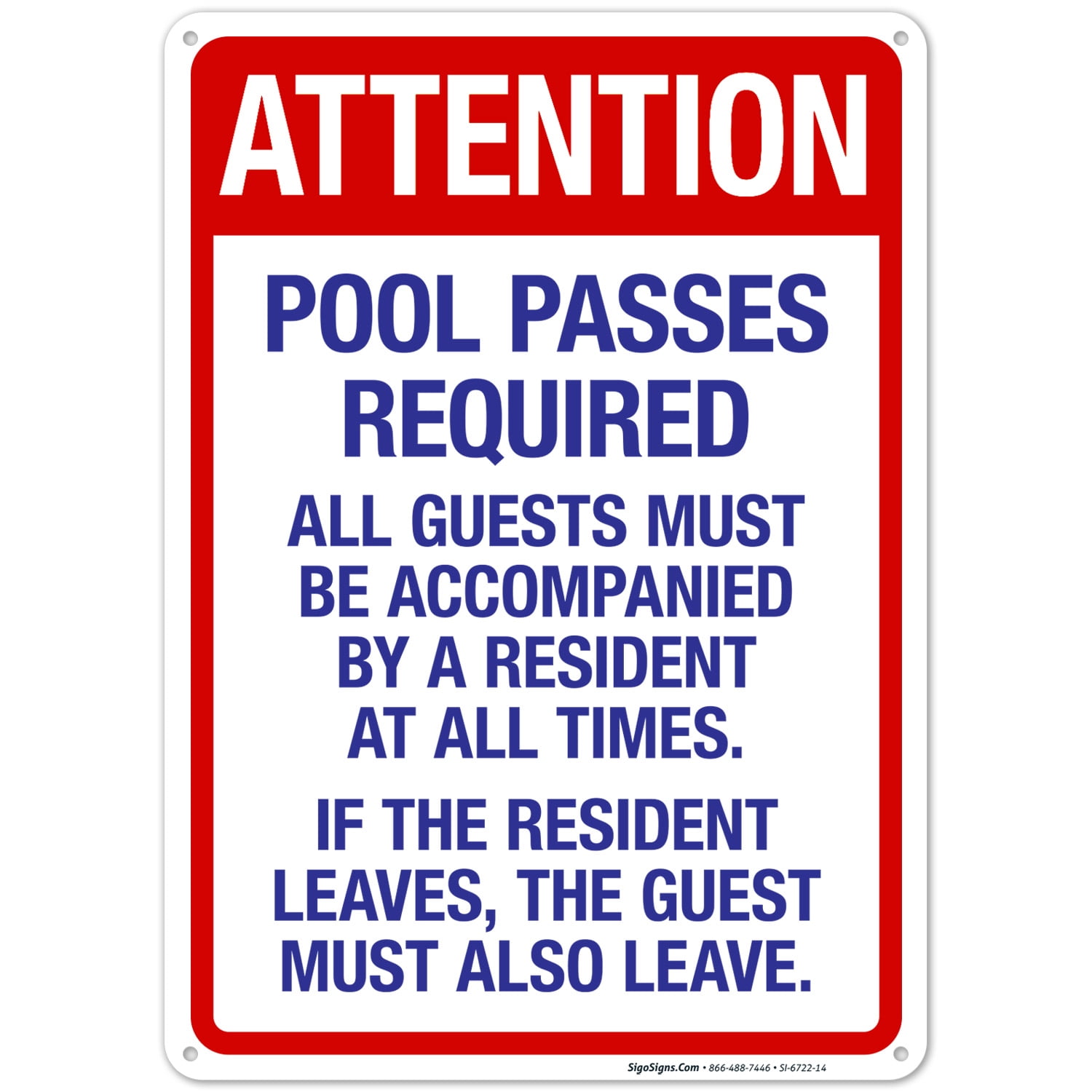 Attention Pool Passes Required Sign, Pool Sign, - Walmart.com
