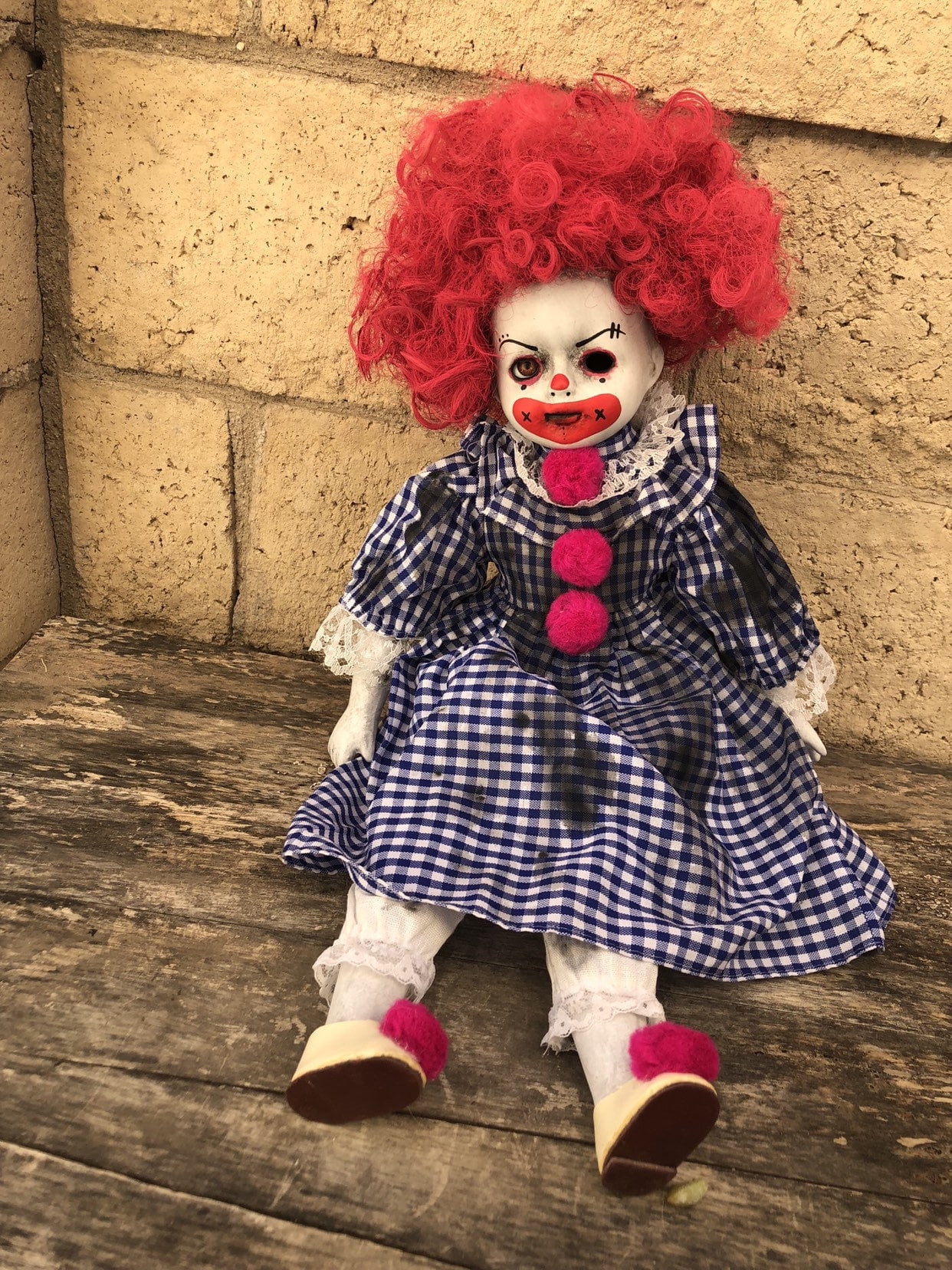 Ooak Sitting Magenta Clown Creepy Horror Doll Art By Christie