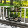 2-Tier Adjustable Railing Plant Stand with Hooks Black Metal Hanging ...