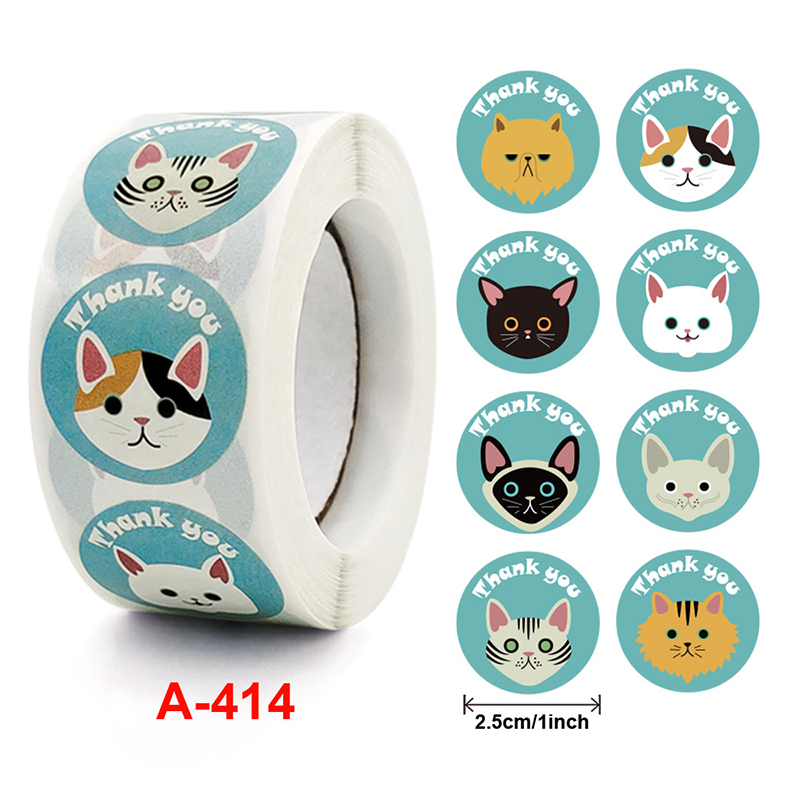 Kids Cartoon Cat Sticker Roll 500-Count Stickers Round Teacher ...
