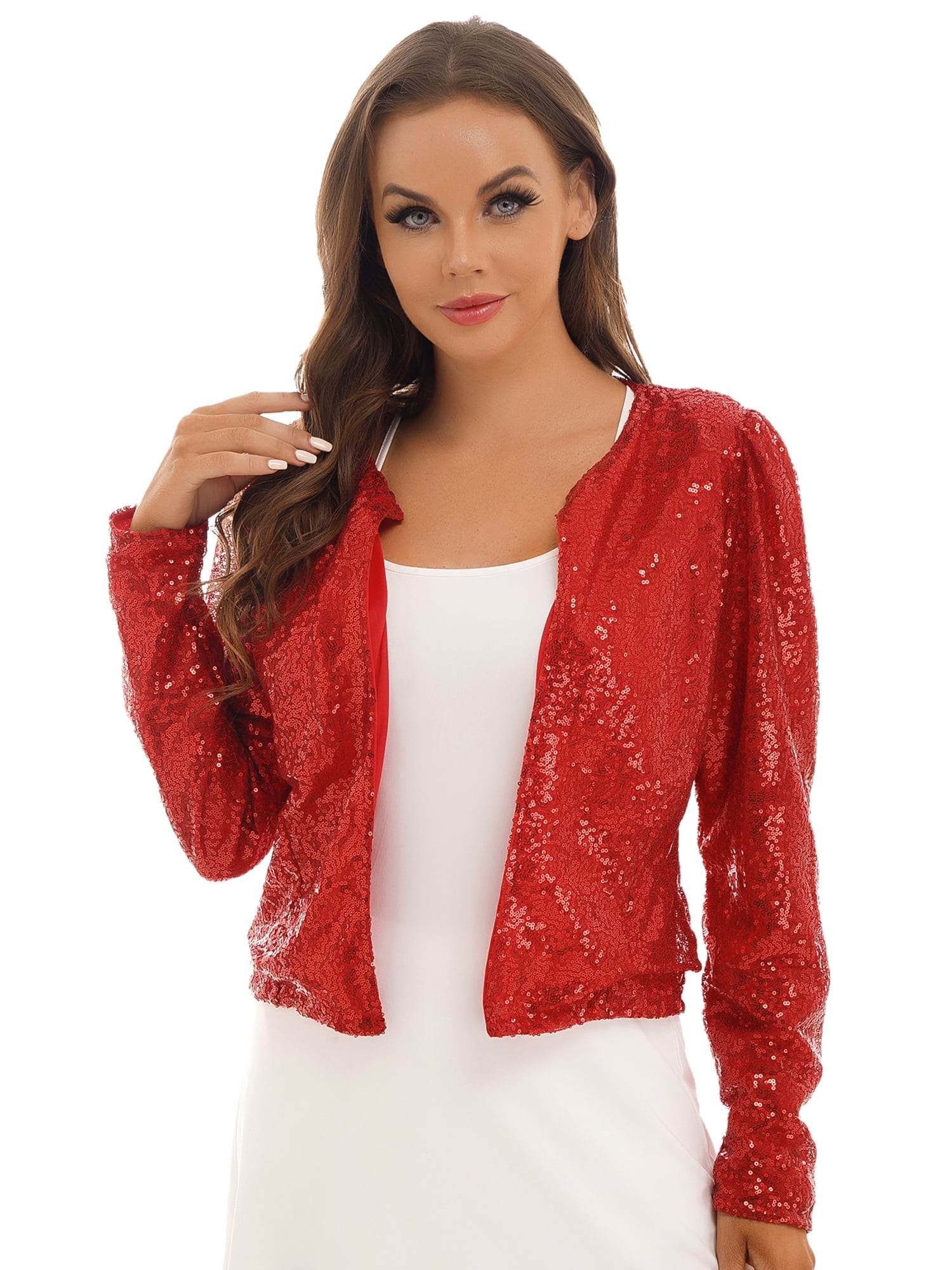 CHICTRY Womens Sparkle Sequins Open Front Cardigan Long Sleeve Bolero ...