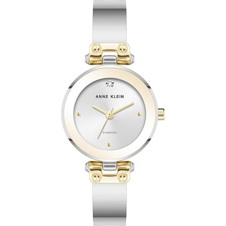 Anne Klein Gold-Tone Black Dial Square Diamond Accent Ladies Watch ...