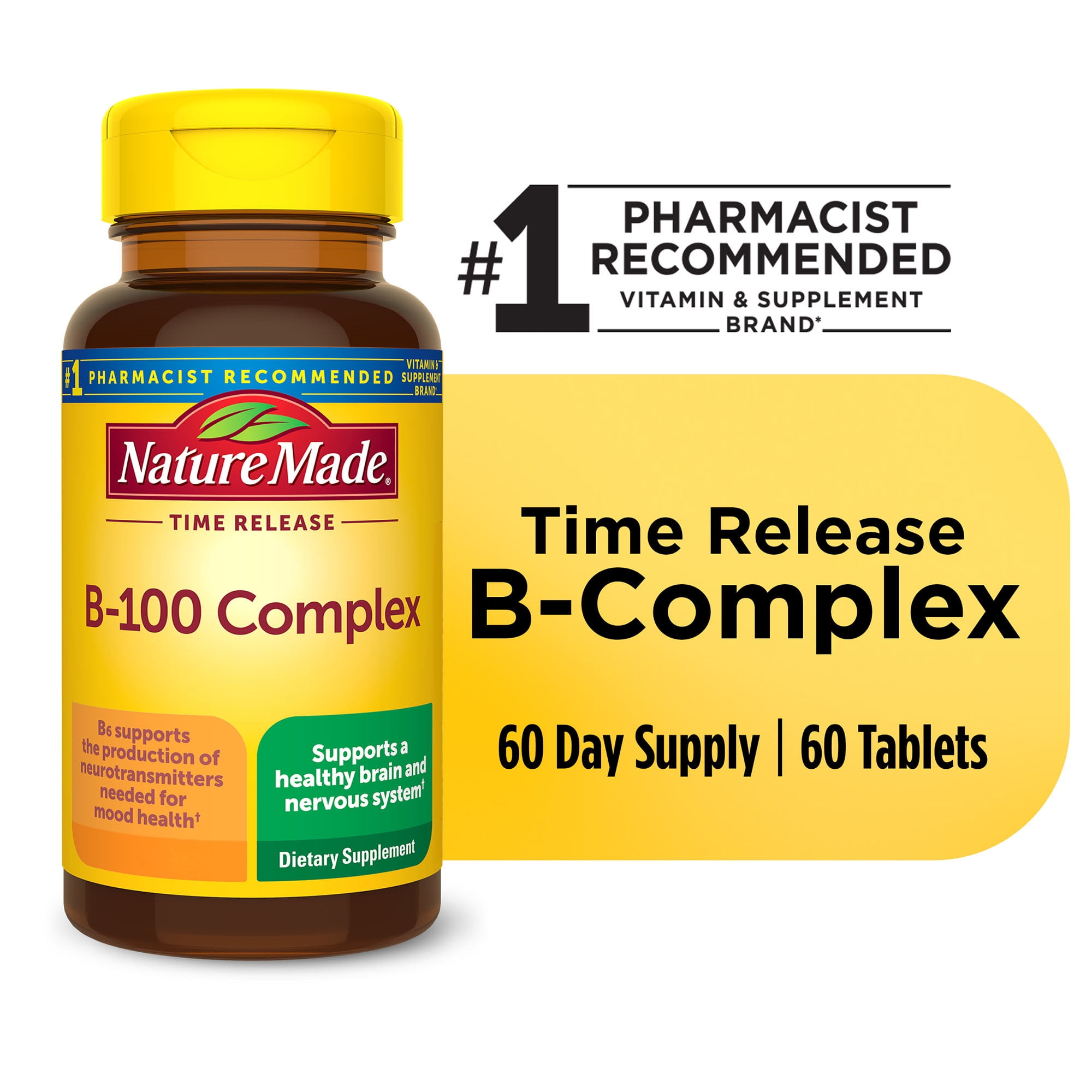 Nature Made Time Release B-100 B Complex Tablets, Dietary Supplement ...