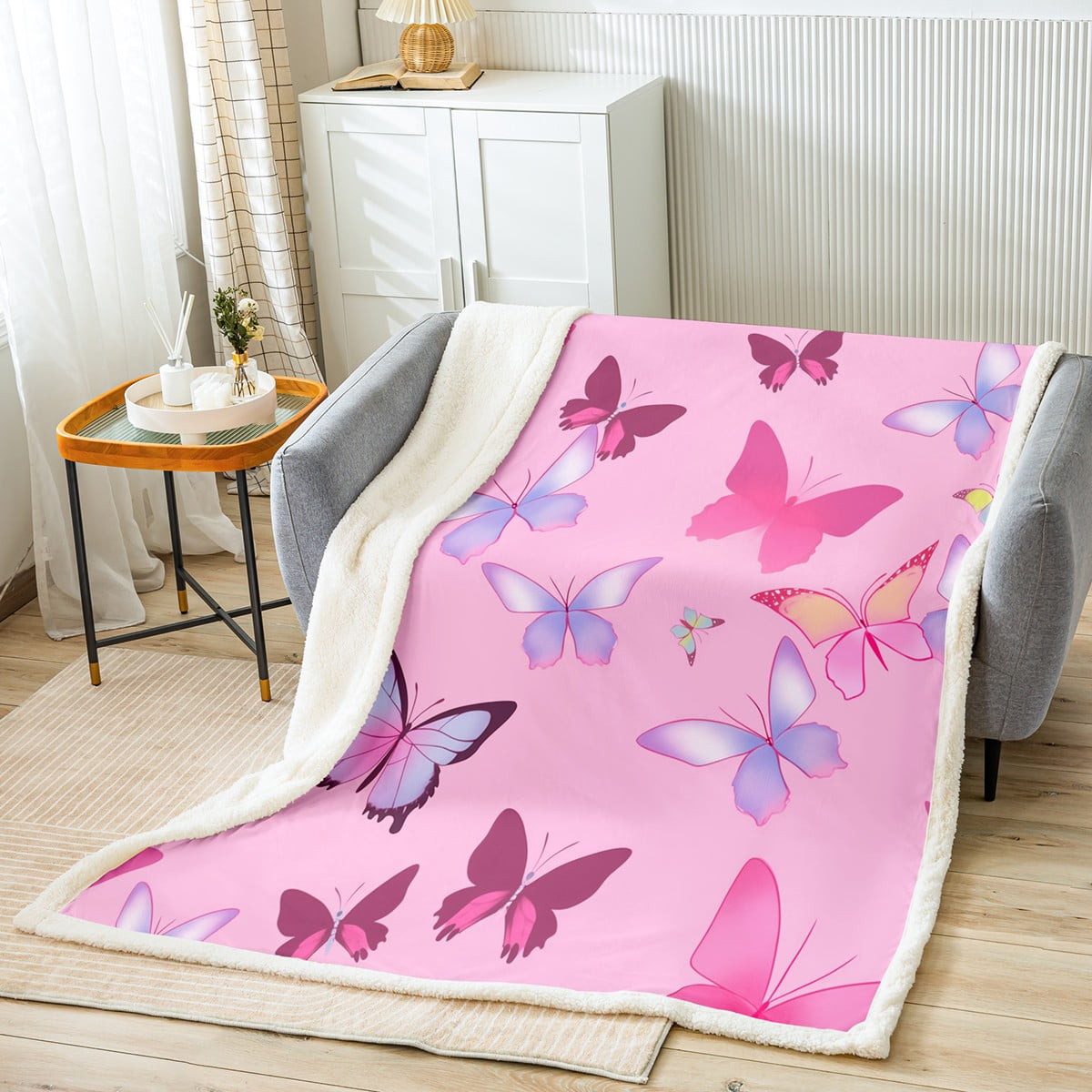 Click here for Yst Girls Butterfly Sherpa Blanket Throw 50X60 Pin... prices