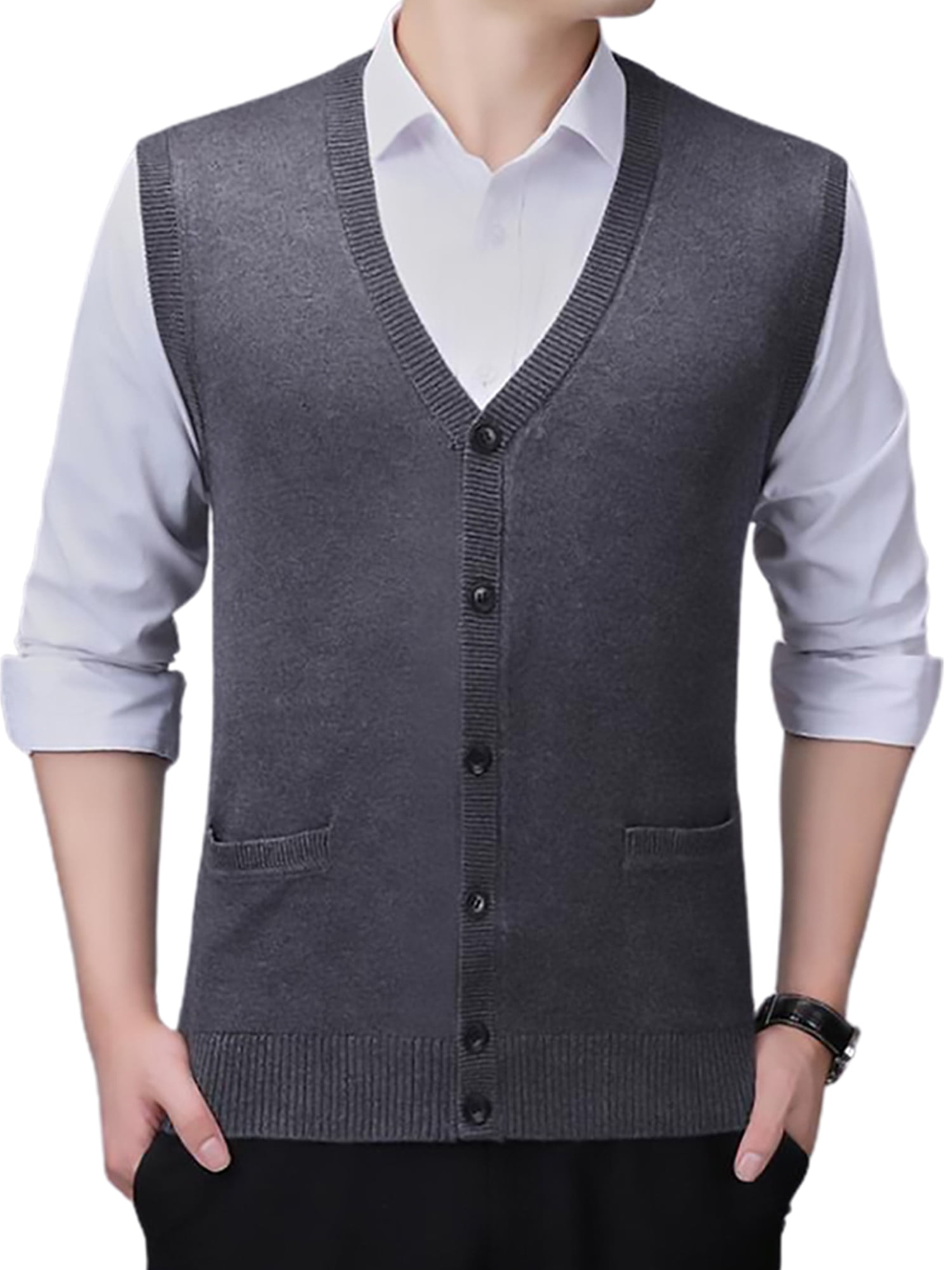 Hanerdun Men Cardigan Sweater Vest Male Classic V-Neck Sleeveless ...