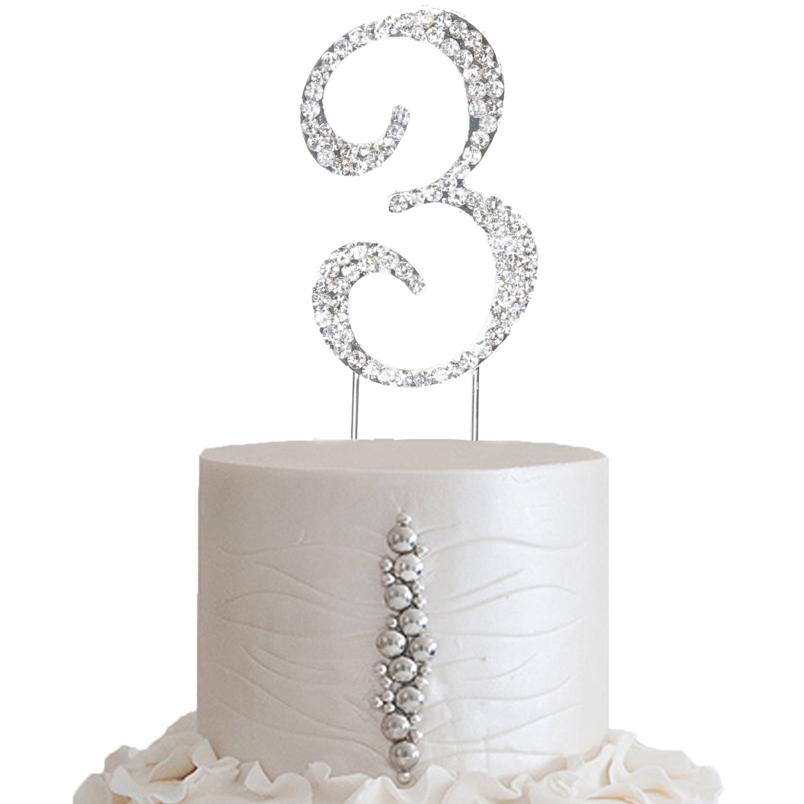 BalsaCircle Number 3 Cake Topper 2.5" Silver Rhinestone Personalized ...