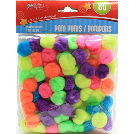 (Pack of 2) Crafter's Square 80 Count Multi-Color Pom Poms (Neon ...