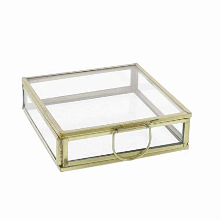 Benjara Modern Designed Flat Square Top Box with Metal Handle, Gold and ...
