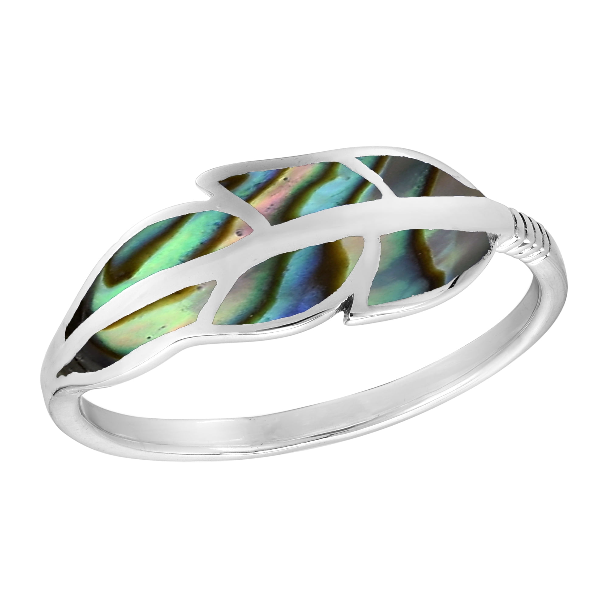 Floating Feather Abalone Shell Inlays Sterling Silver Ring-7 - Walmart.com