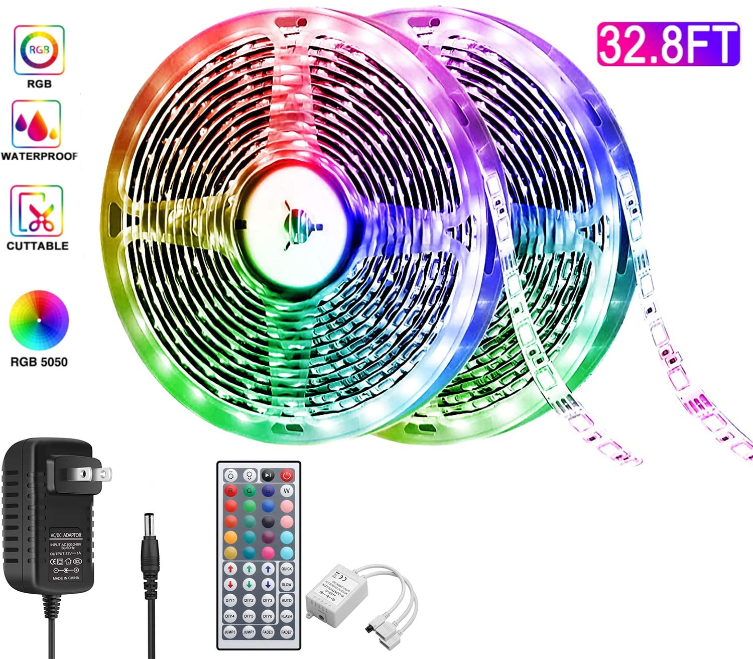 Led Strip Lights, 32.8FT/10M 300 LEDs Light Strip, 5050 RGB Color ...