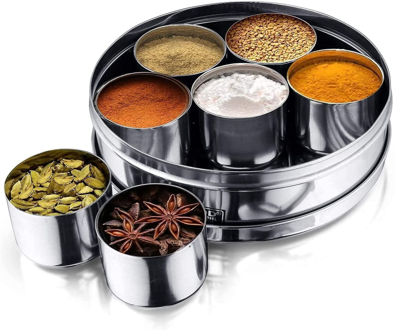 Spice Racks Indian Masala Dabba Double Lid Spice organizer with 7 spice ...