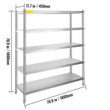 BENTISM Stainless Steel Shelving Adjustable Storage Shelf 5-Tier ...