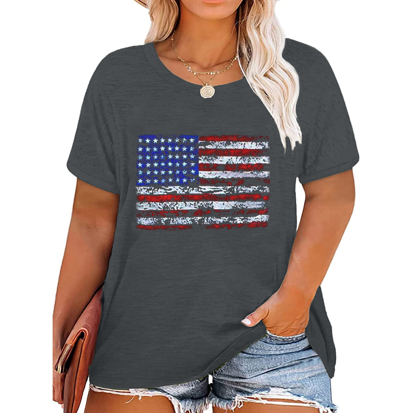 Aubory Plus Size American Flag Shirt Women 4Th Of July Tee Shirt Usa ...