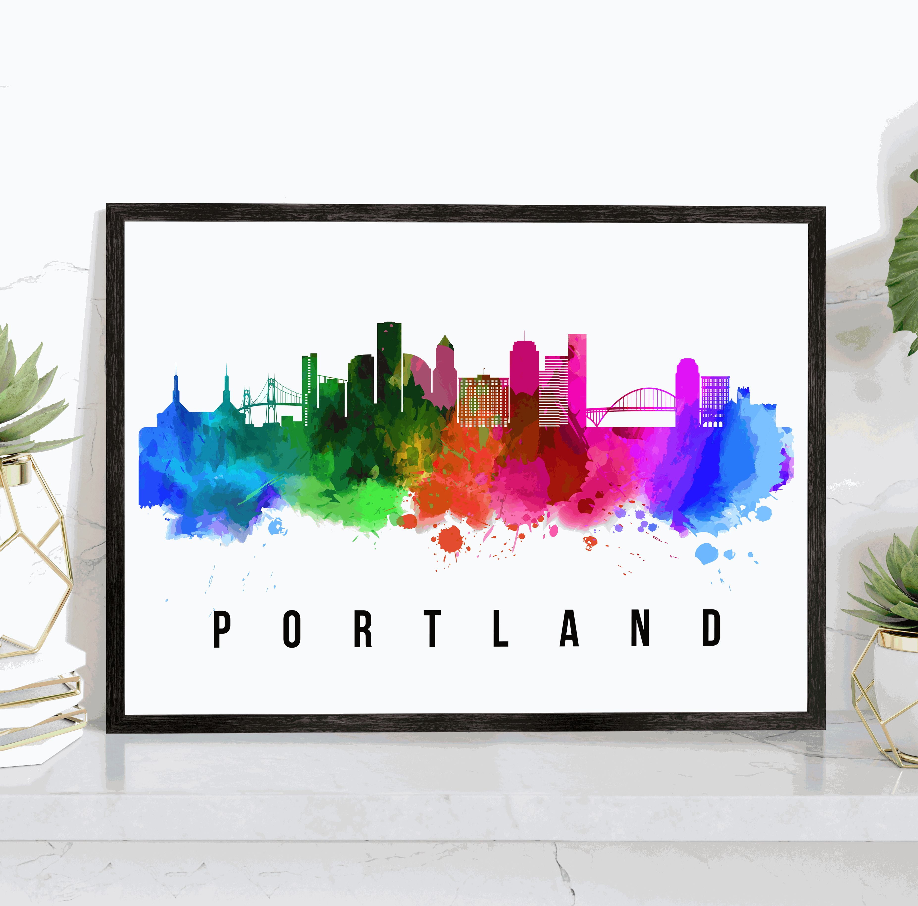 Pera Print Portland Skyline Oregon Poster, Portland Cityscape Painting ...