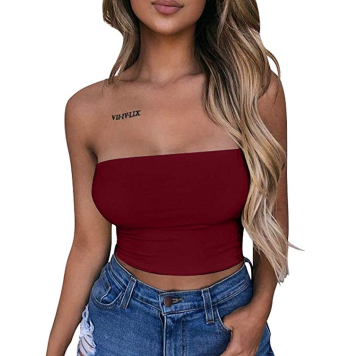 Pdylzwzy Women Off Shoulder Elastic Tube Tops Bra Blouse Strapless