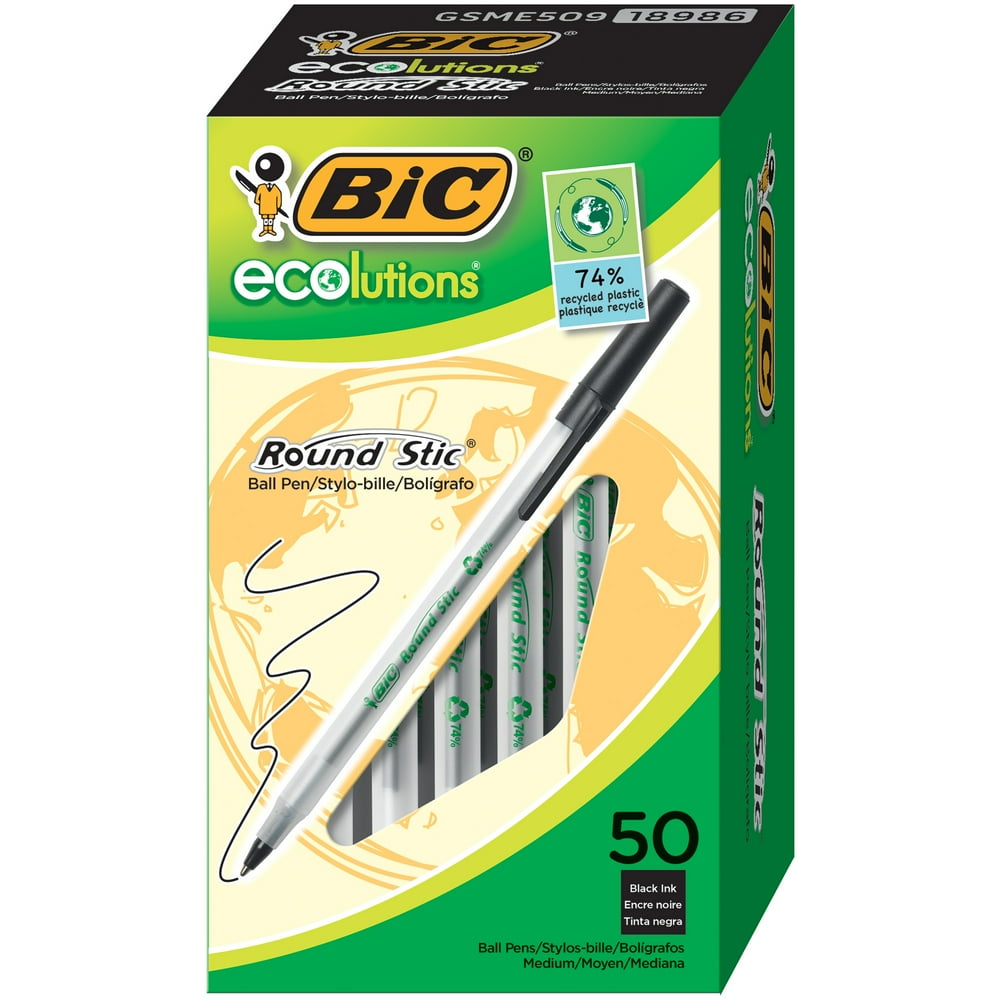 BIC Ecolutions Round Stic Ballpoint Pen, Medium Point (1.0mm), Black 50 ...