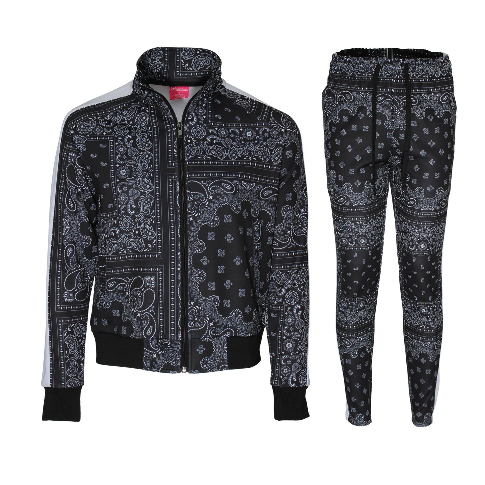 Victorious Women's Bandana Paisley 2 Piece Tracksuit Set - Black ...