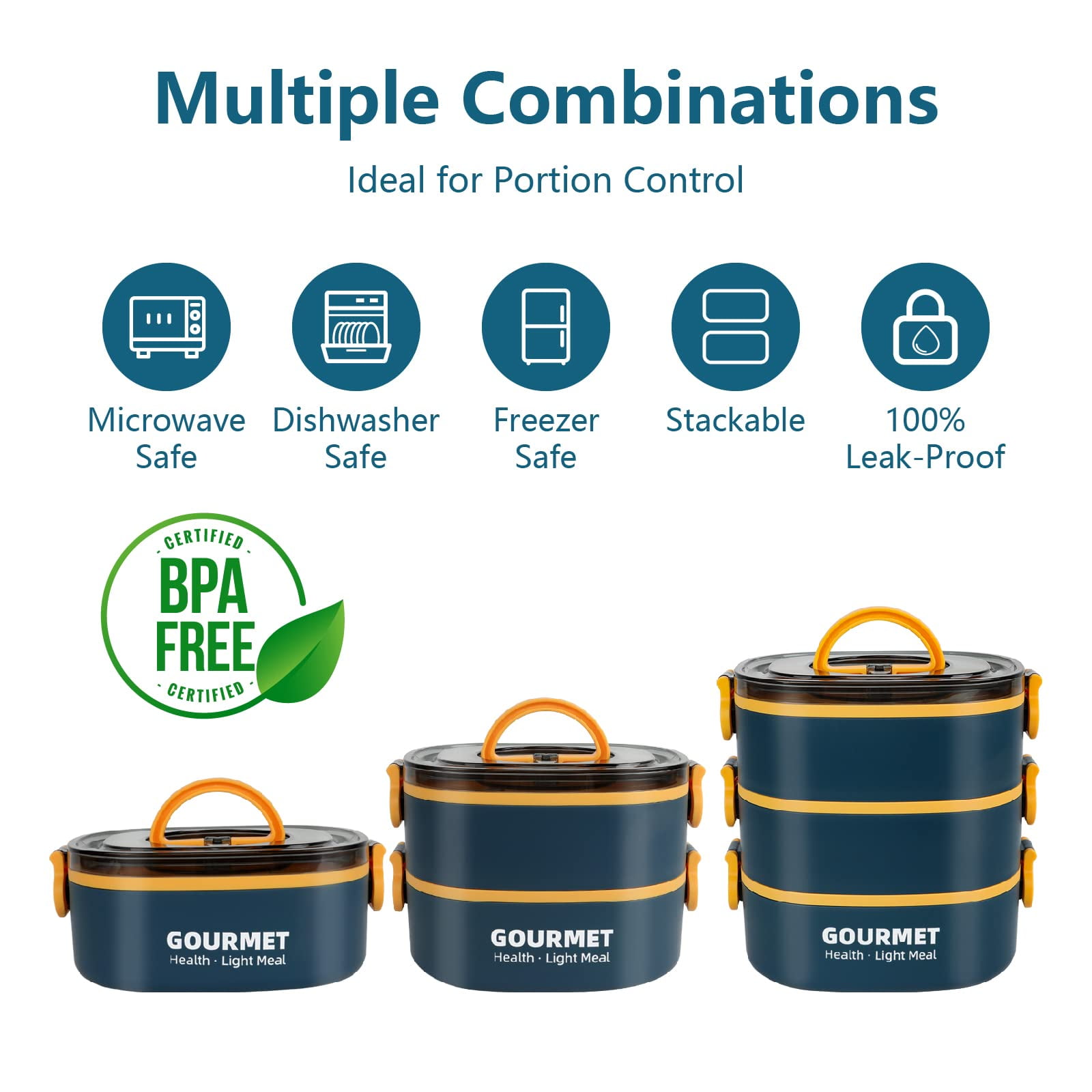 Buy 3-Tier Stacking Bento Box Adult Kids Lunch Box Stackable Containers Included , Leak-Proof ...