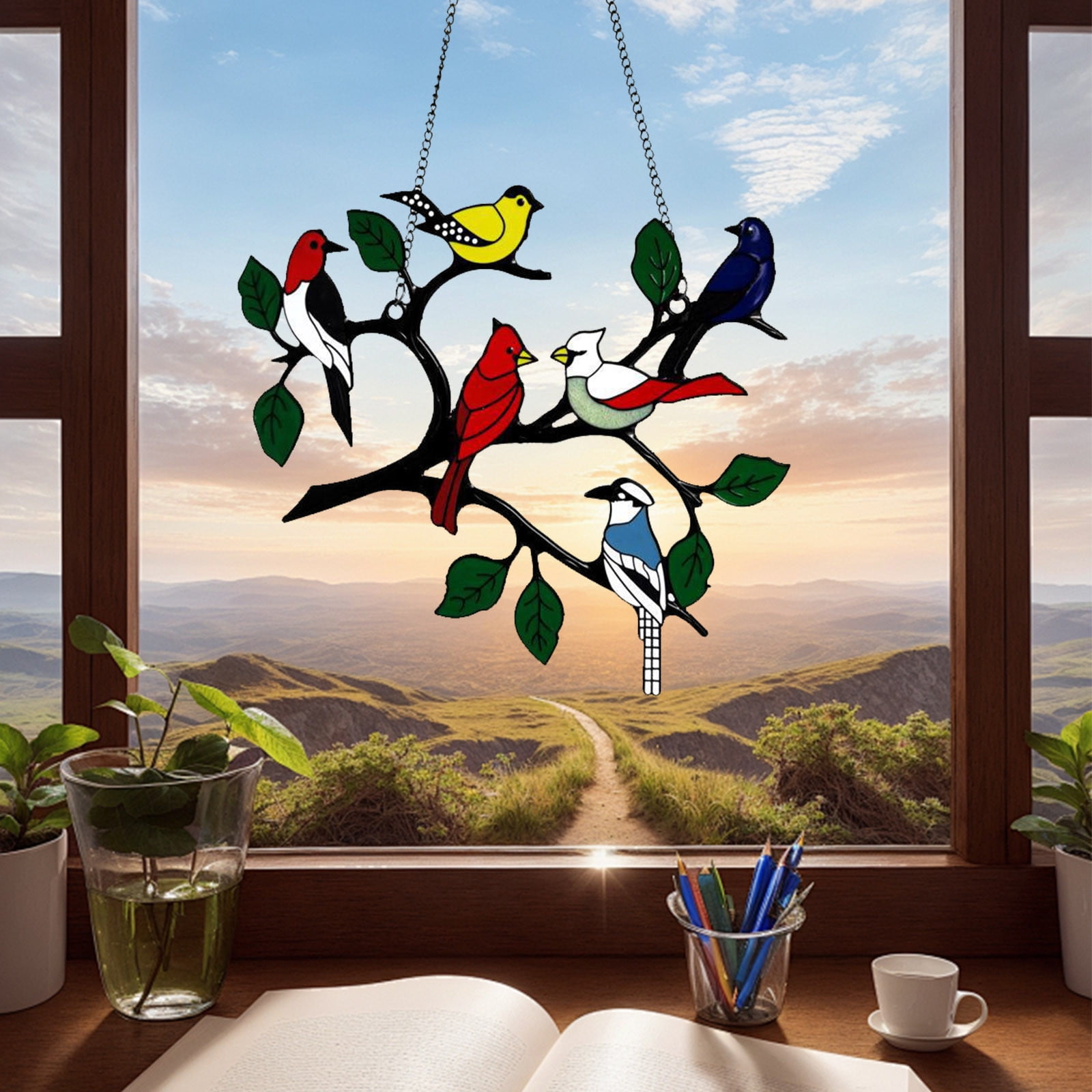 Click here for Binwennn Stained Metal Window Hanging Color Birds... prices