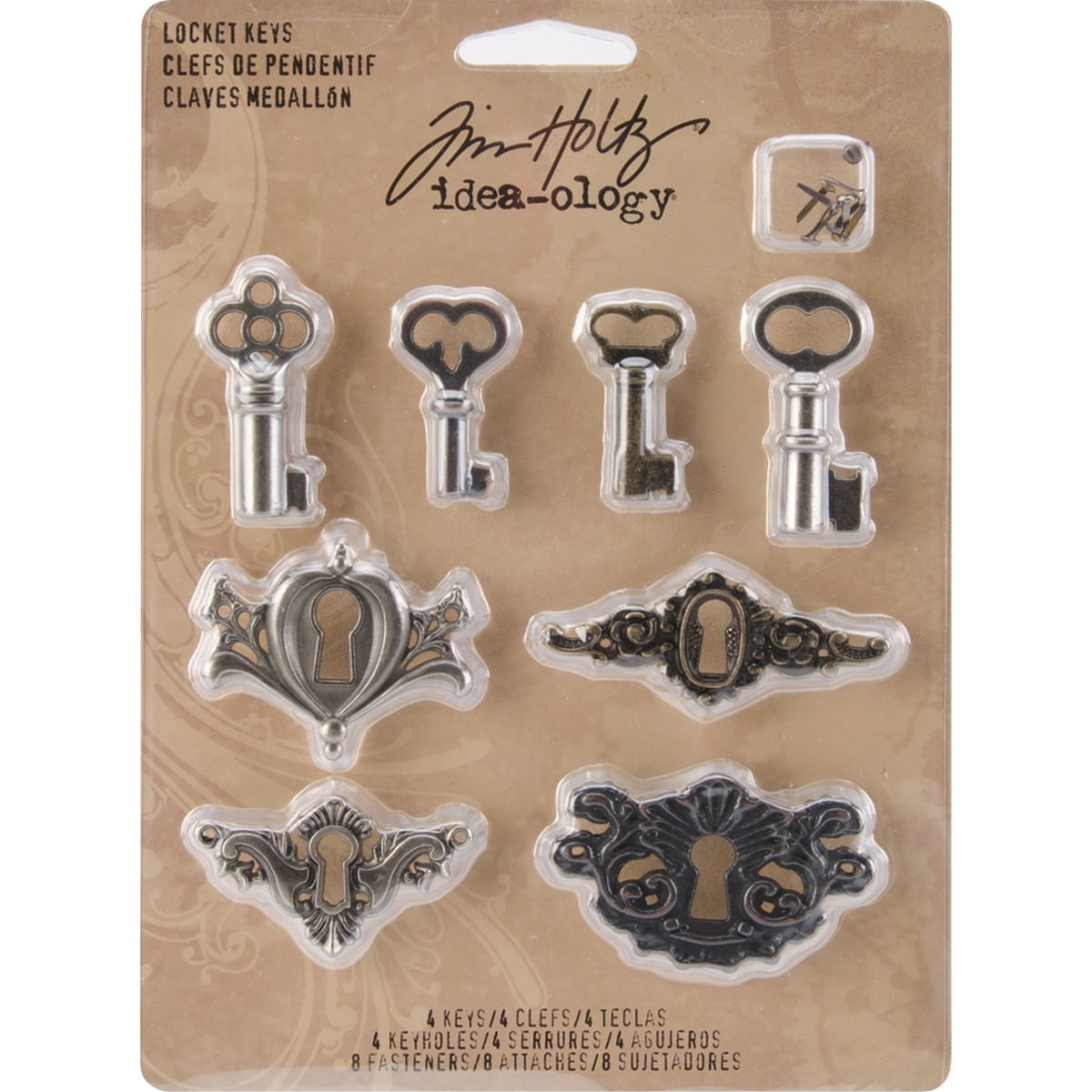 Idea-Ology Metal Locket Keys & Keyholes 8/Pkg-Antique Nickel, Brass ...