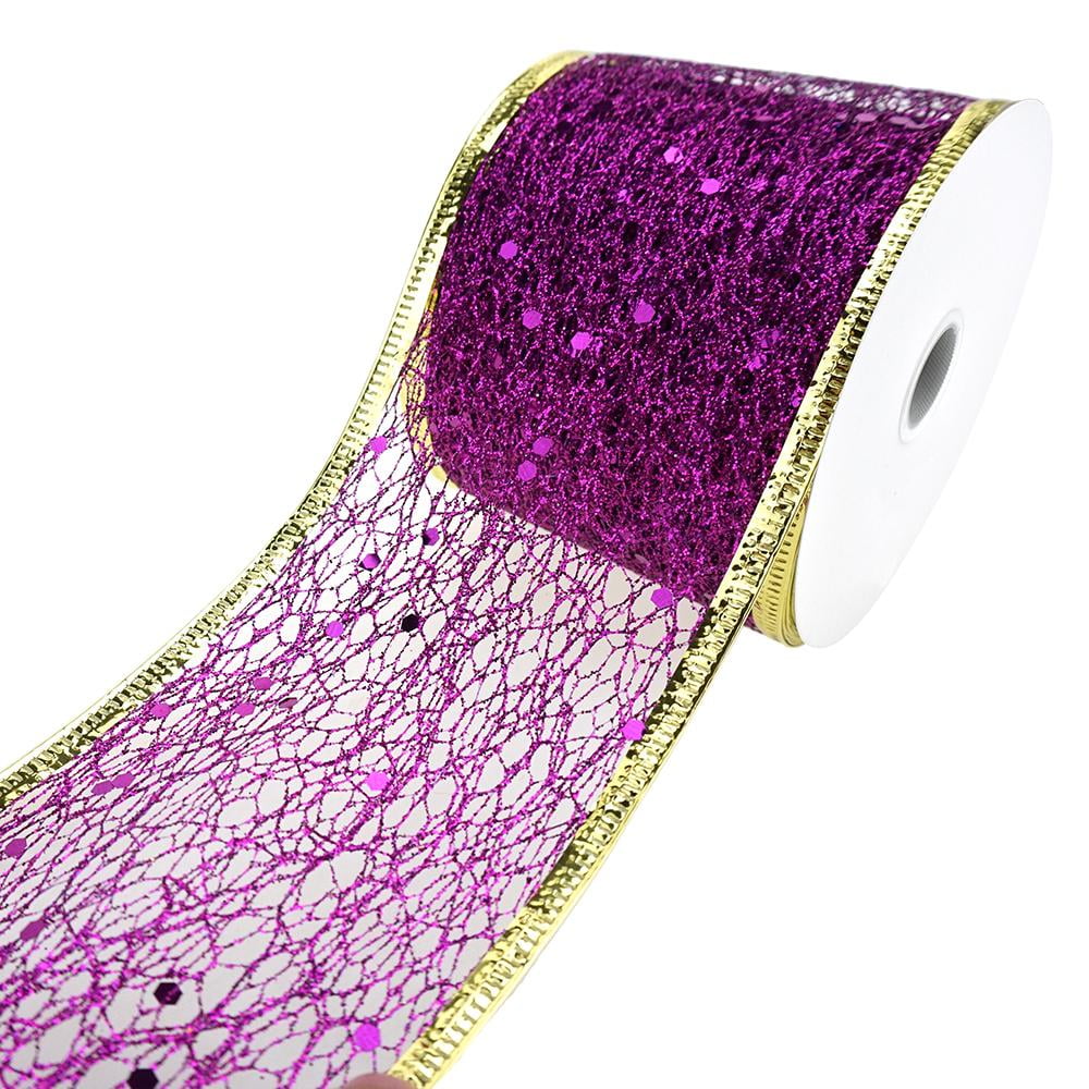 Glitter Web Netting Wired Edge Christmas Ribbon, 2-1/2-Inch, 10-Yard ...