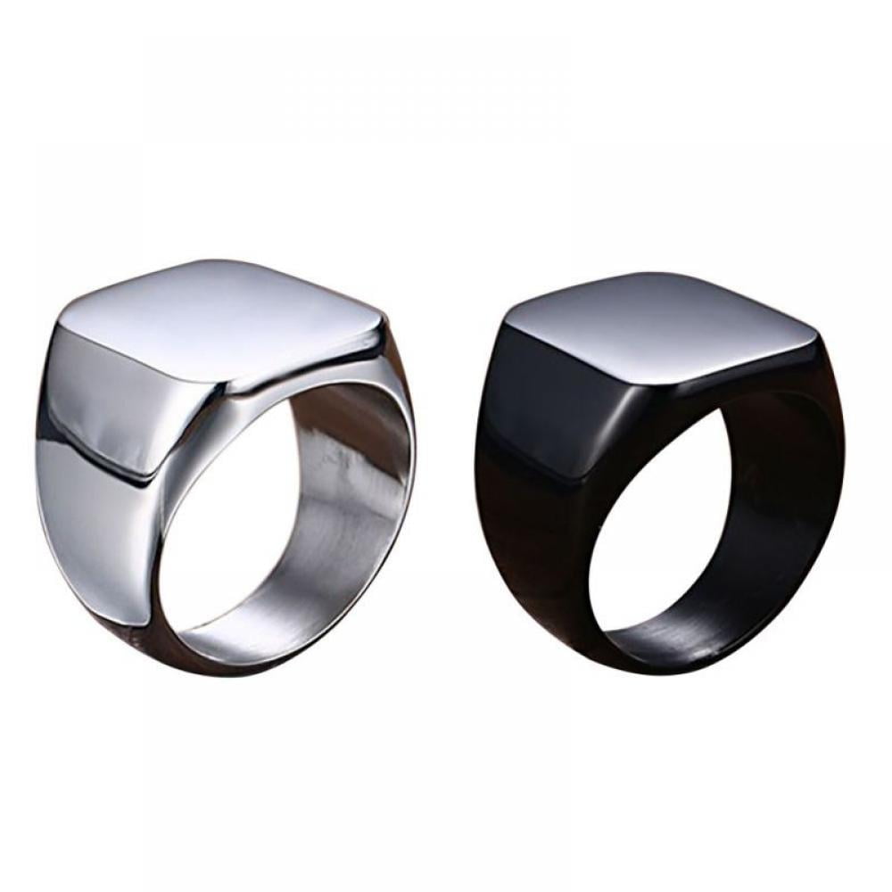 Fashion Rings Square Big Width Signet Rings Titanium Steel Man Silver ...