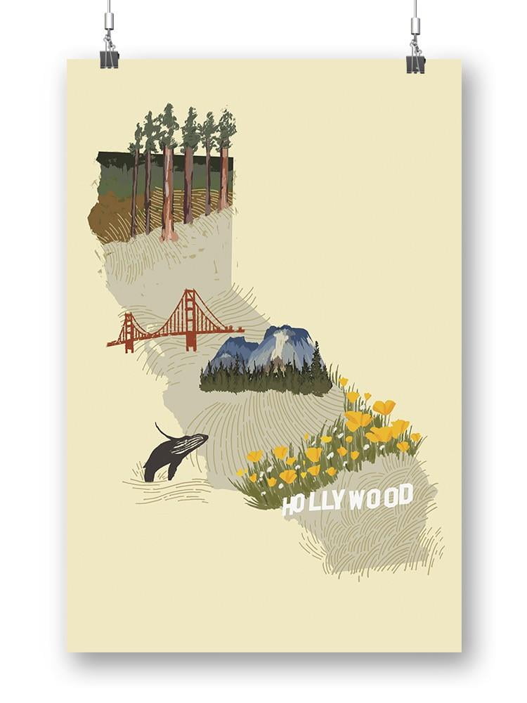 Illustrated State California Poster - Jacob Green Designs, - Walmart.com