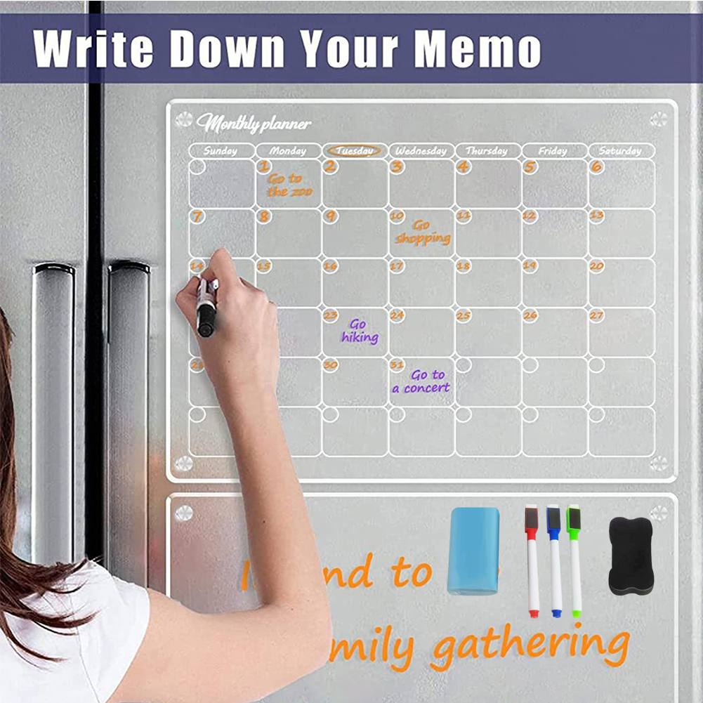 UDIYO Magnetic Calendar with Pen, Transparent Acrylic Magnetic Dry ...