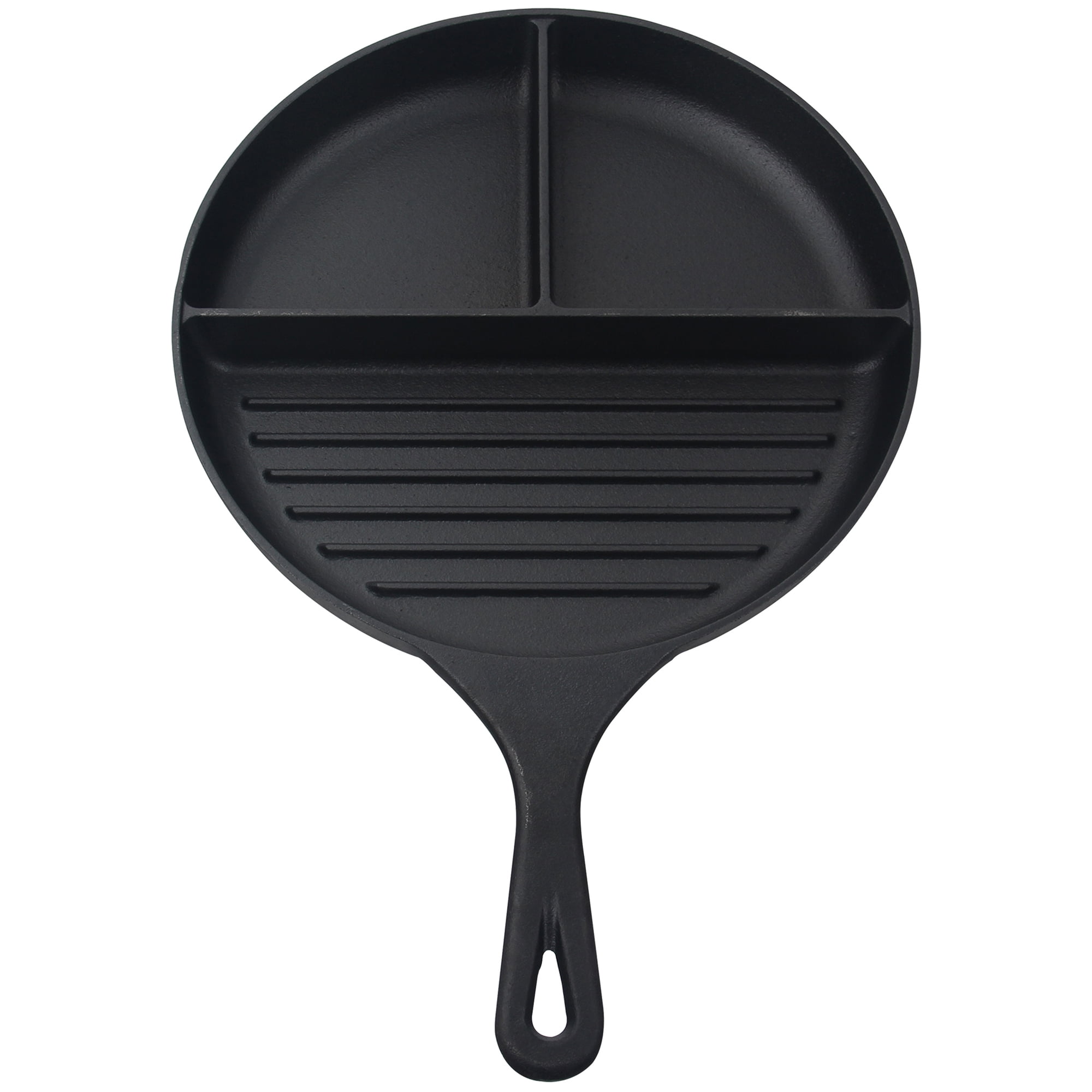 Jim Beam BBQ 10" Cast Iron 3-Compartment Round Skillet Pan, Black ...