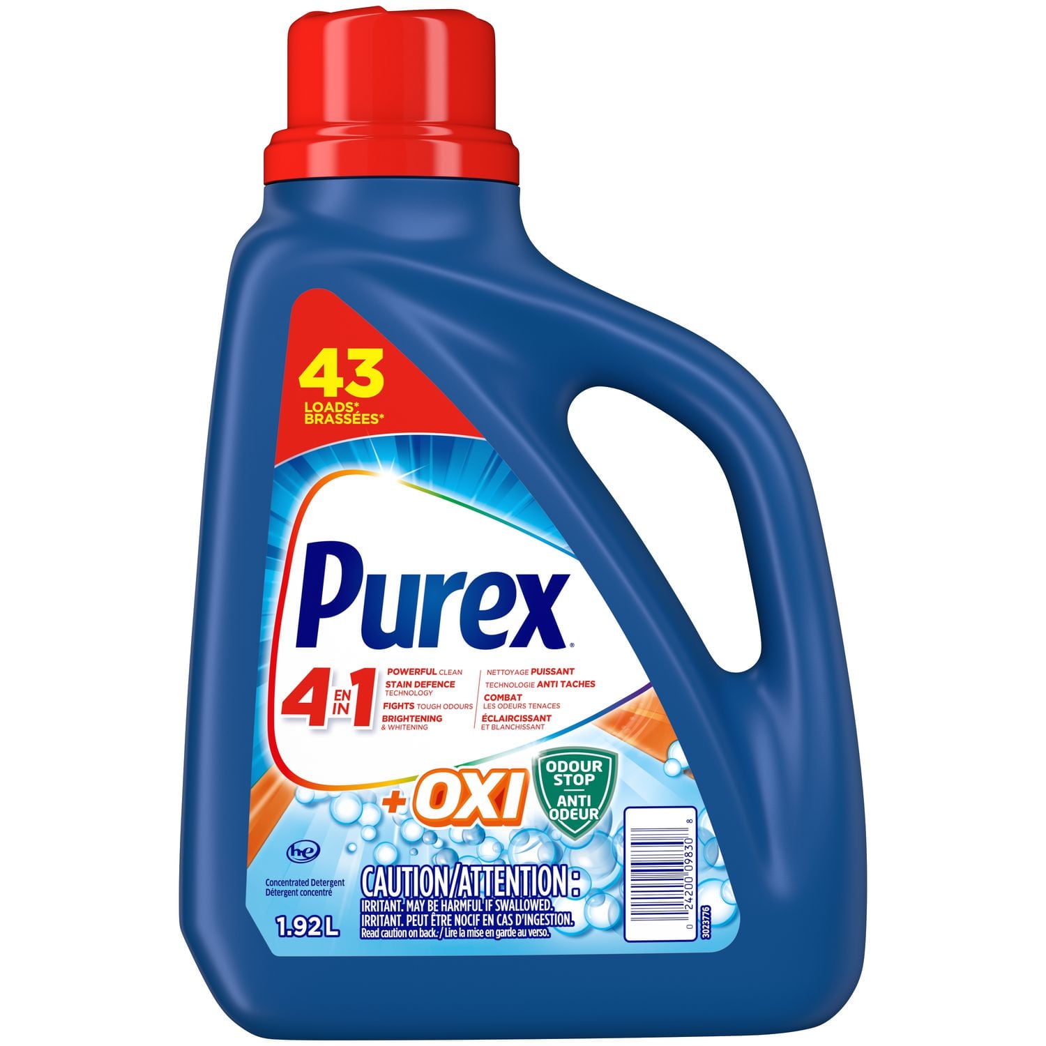 Purex + Oxi 4 en 1 détergent à lessive liquide, 1,93 litres, 43 brassées 1,92 litres, 43 ...