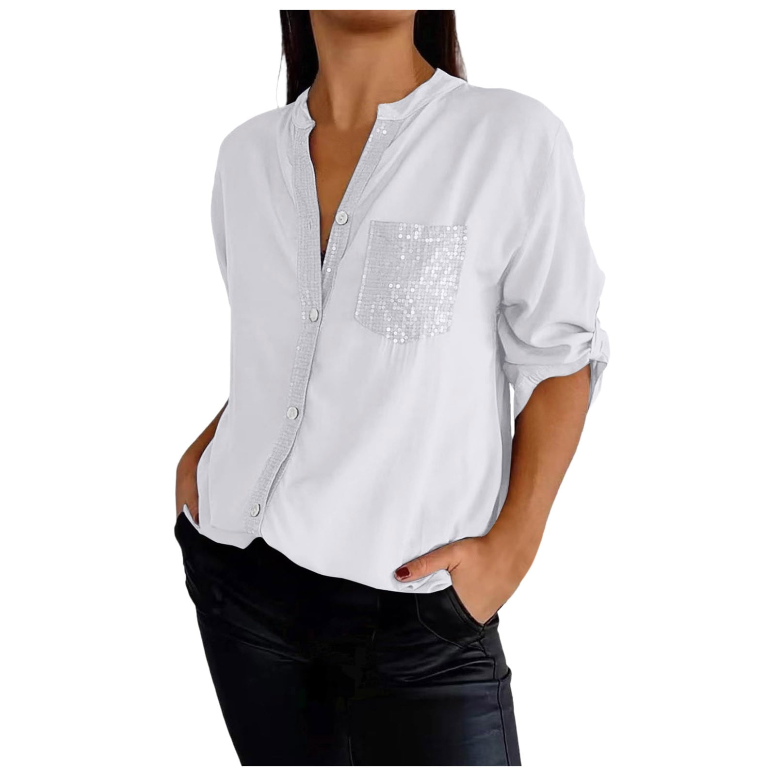 Click here for Gpoecd Womens Shirts Plus Size Polyester V Neck Se... prices