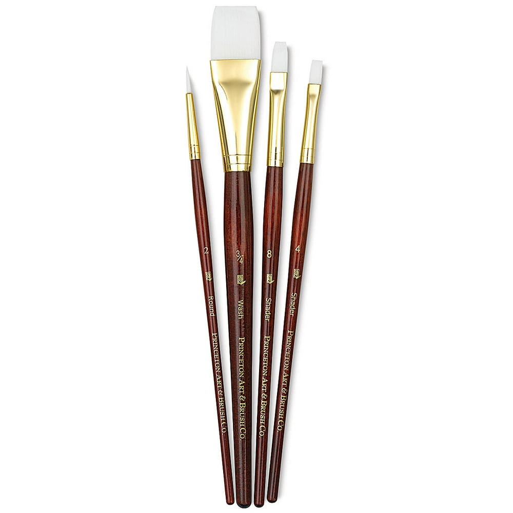 Princeton Brush Real Value 4-Brush White Taklon Brush Set, Round 2 ...